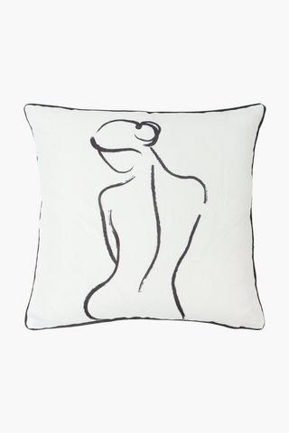 Premium Line Drawing Lady Feather Scatter Cushion, 60x60cm
