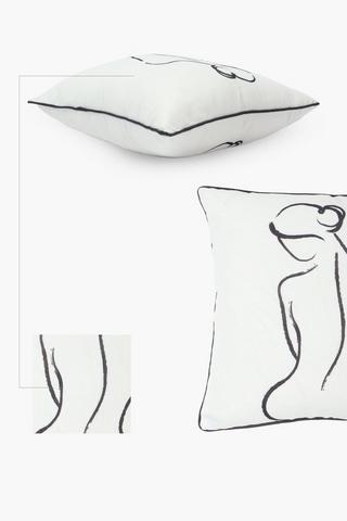 Premium Line Drawing Lady Feather Scatter Cushion, 60x60cm
