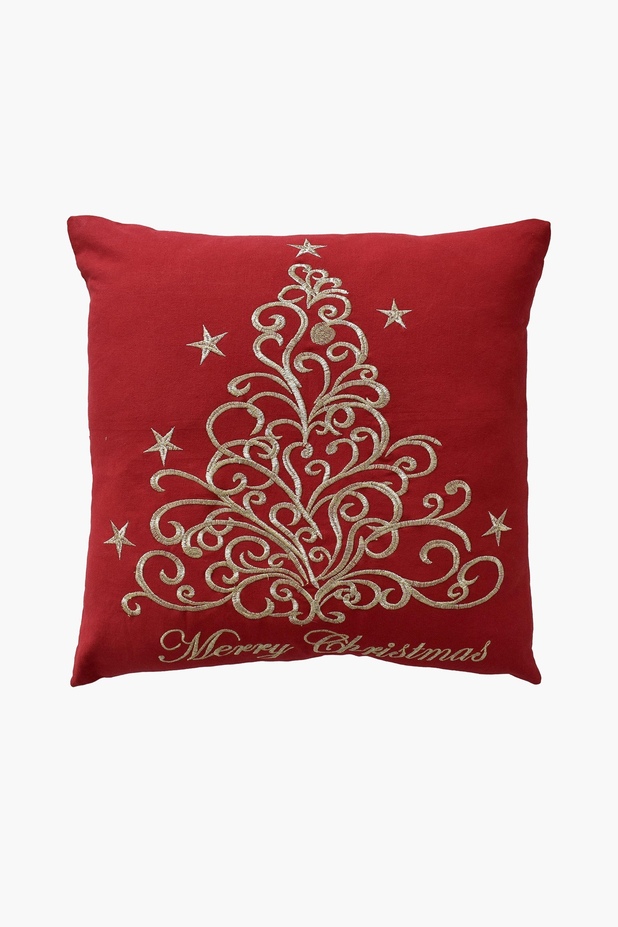Christmas Embroidered Tree Scatter Cushion, 50x50cm