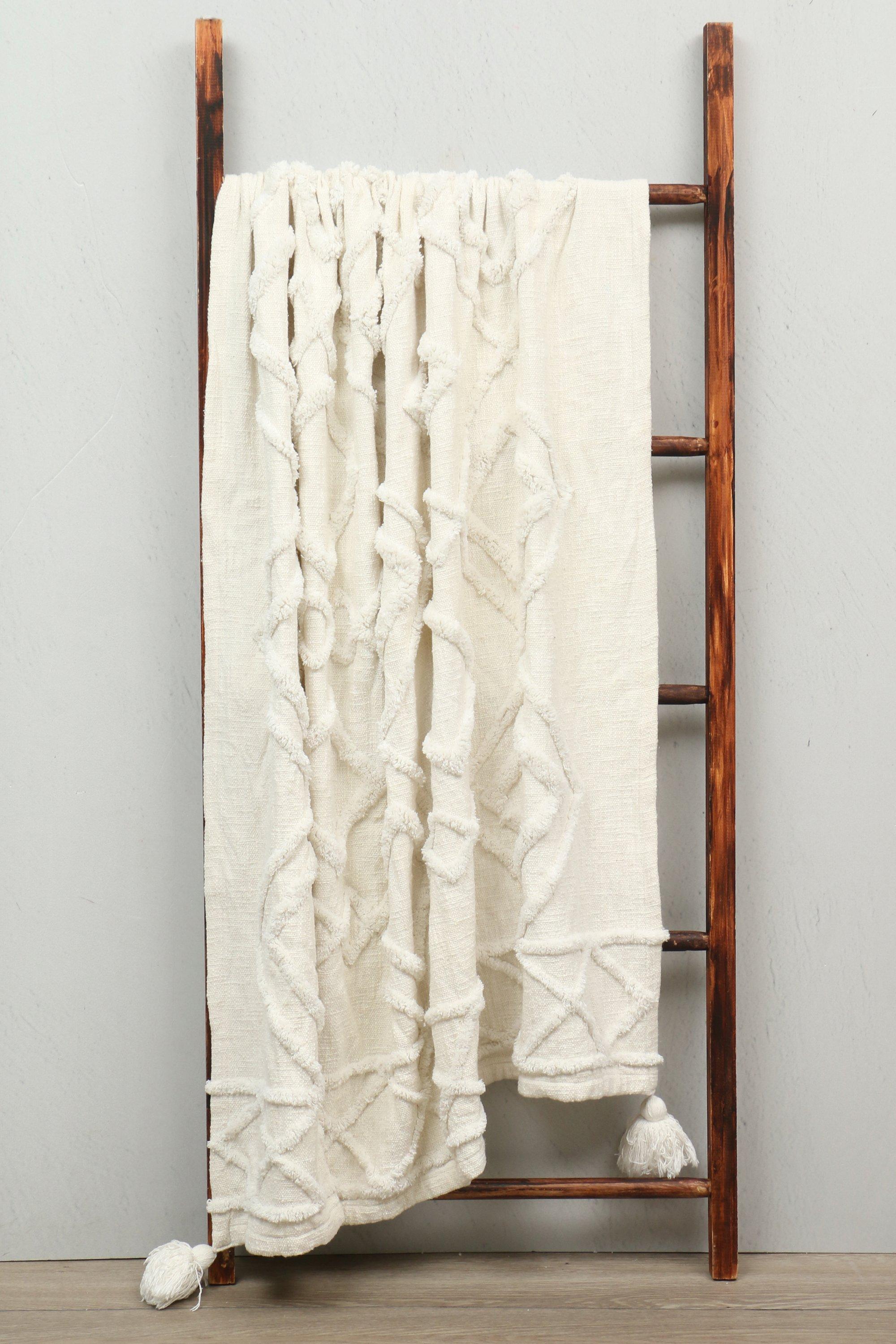 Premium Cotton Slub Tufted Throw, 140x180cm