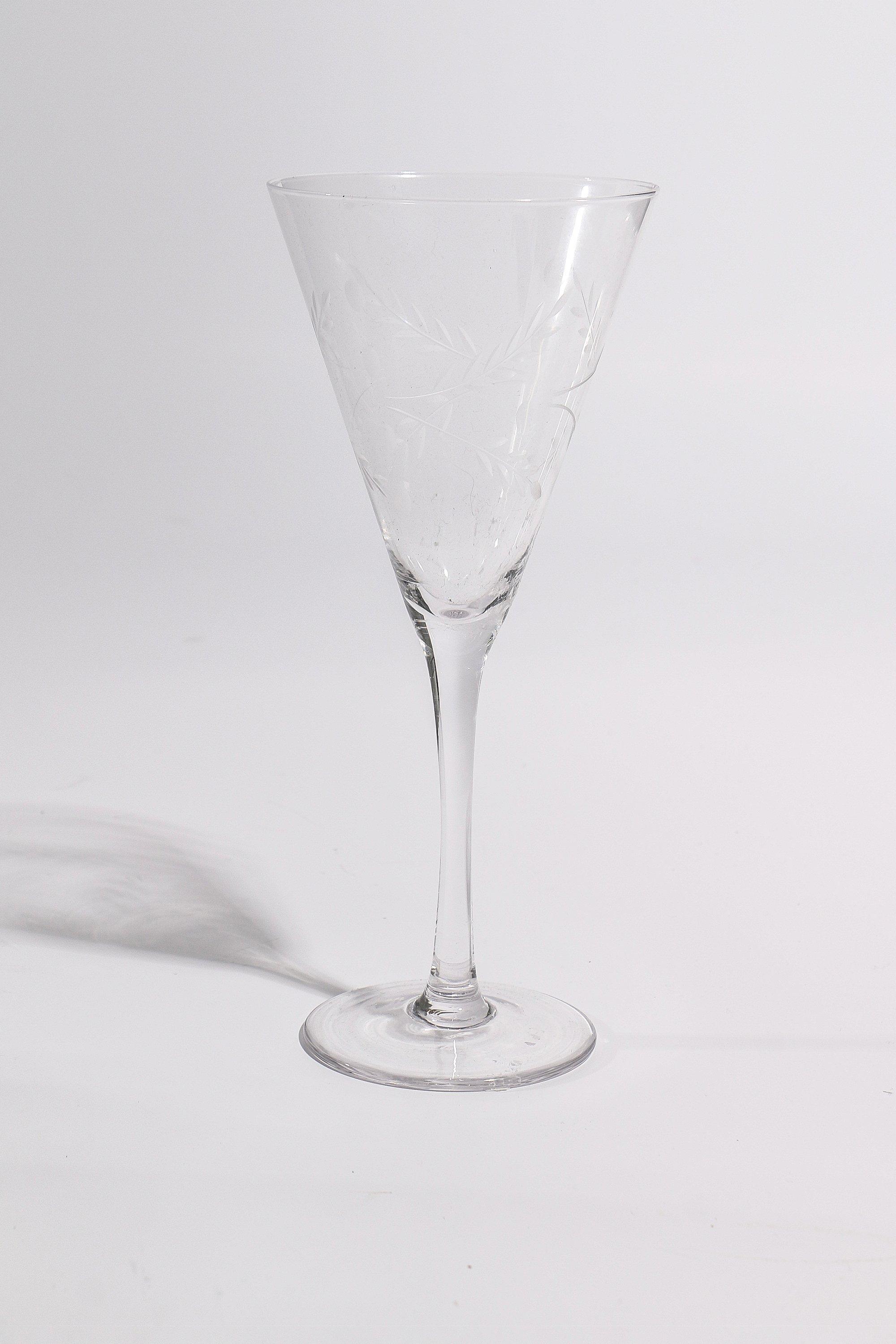 Etched V Shaped Wine Glass