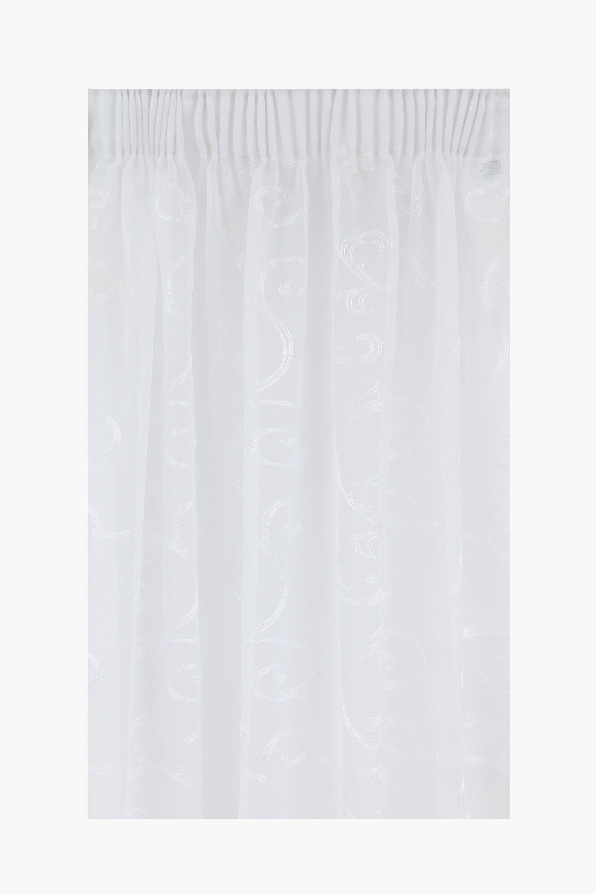 Sheer Embroidered Scroll Taped Curtain, 270x218cm