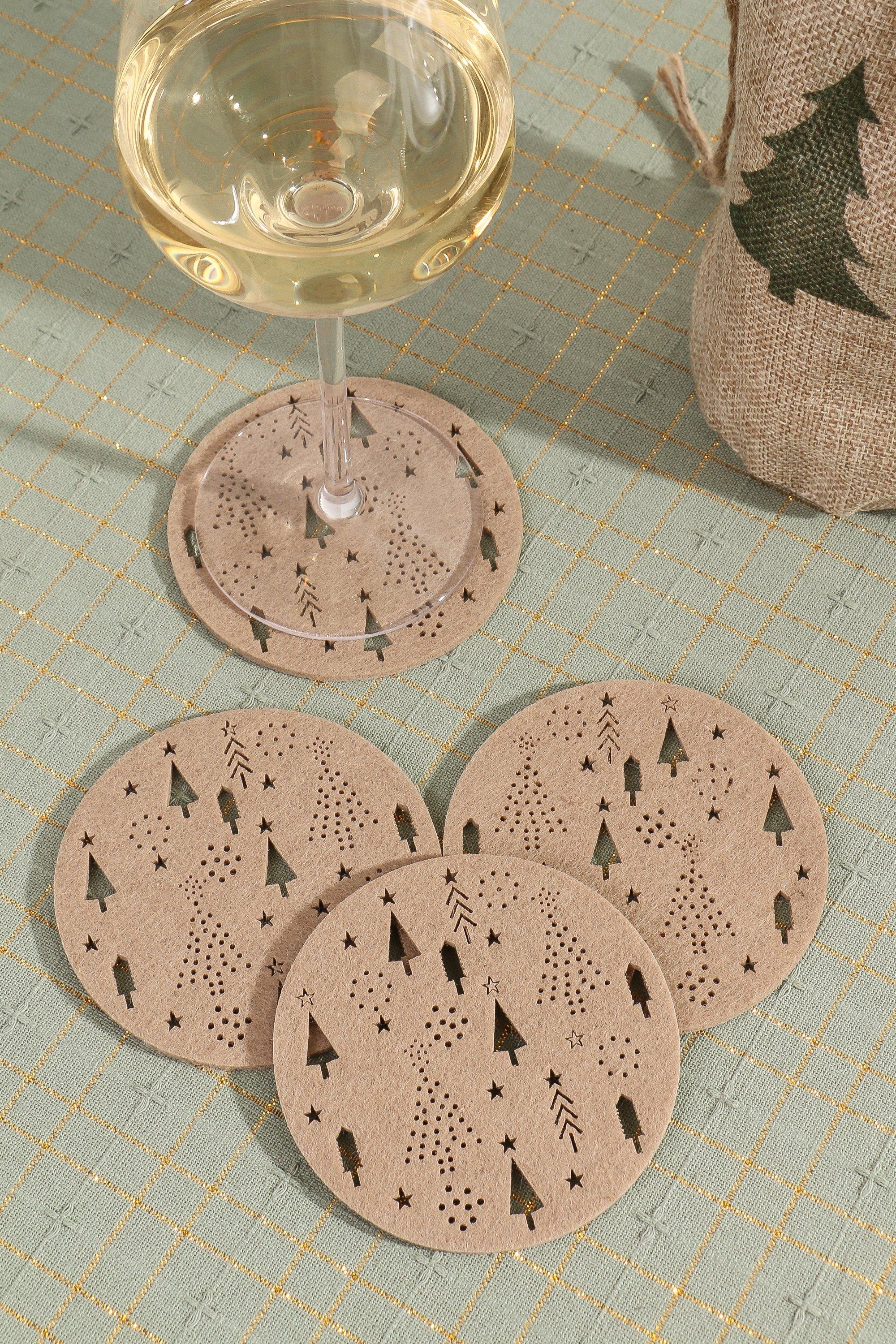 4 Felt Festive Tree Coasters