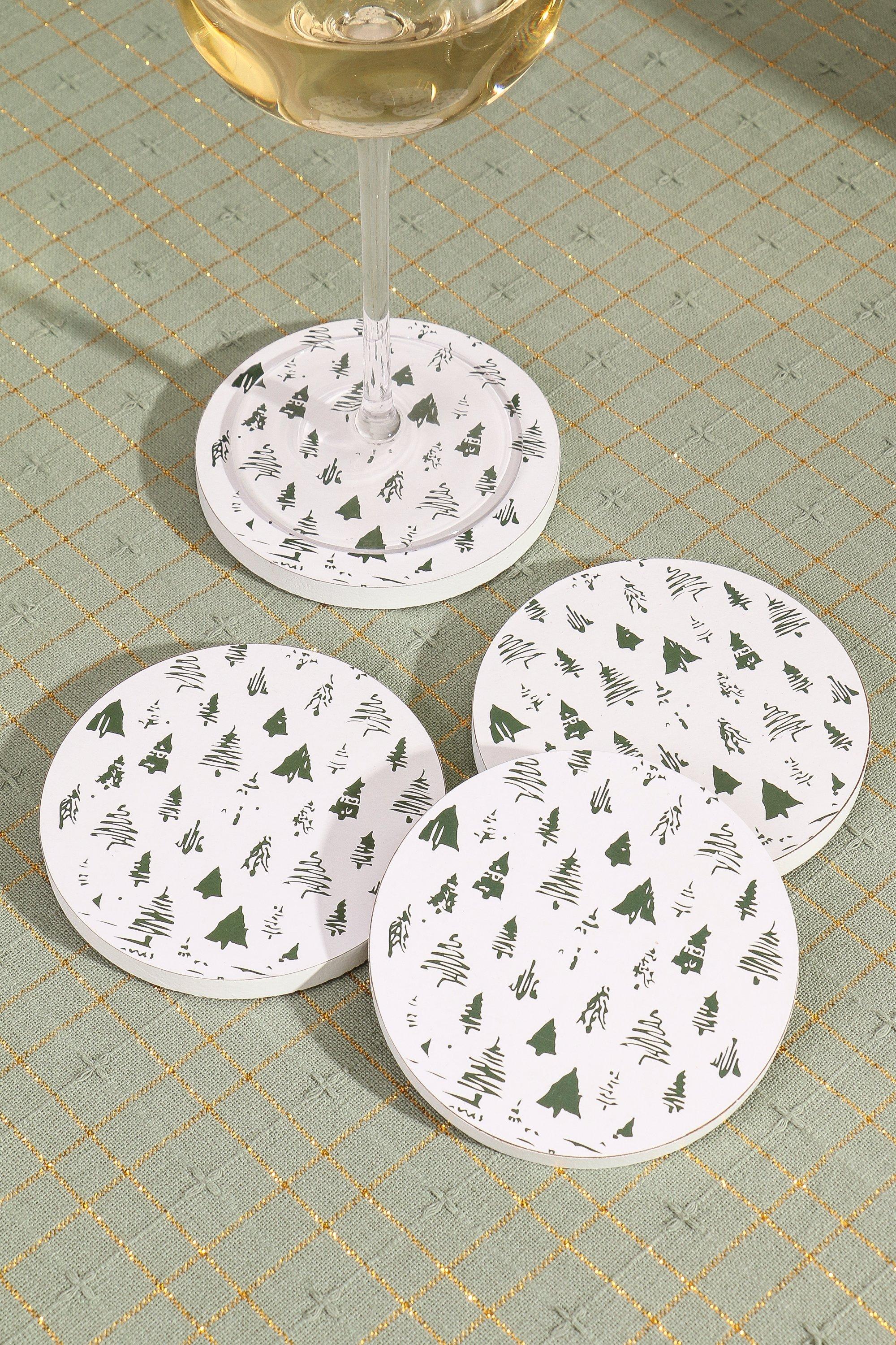 4 Printed Festive Tree Coasters