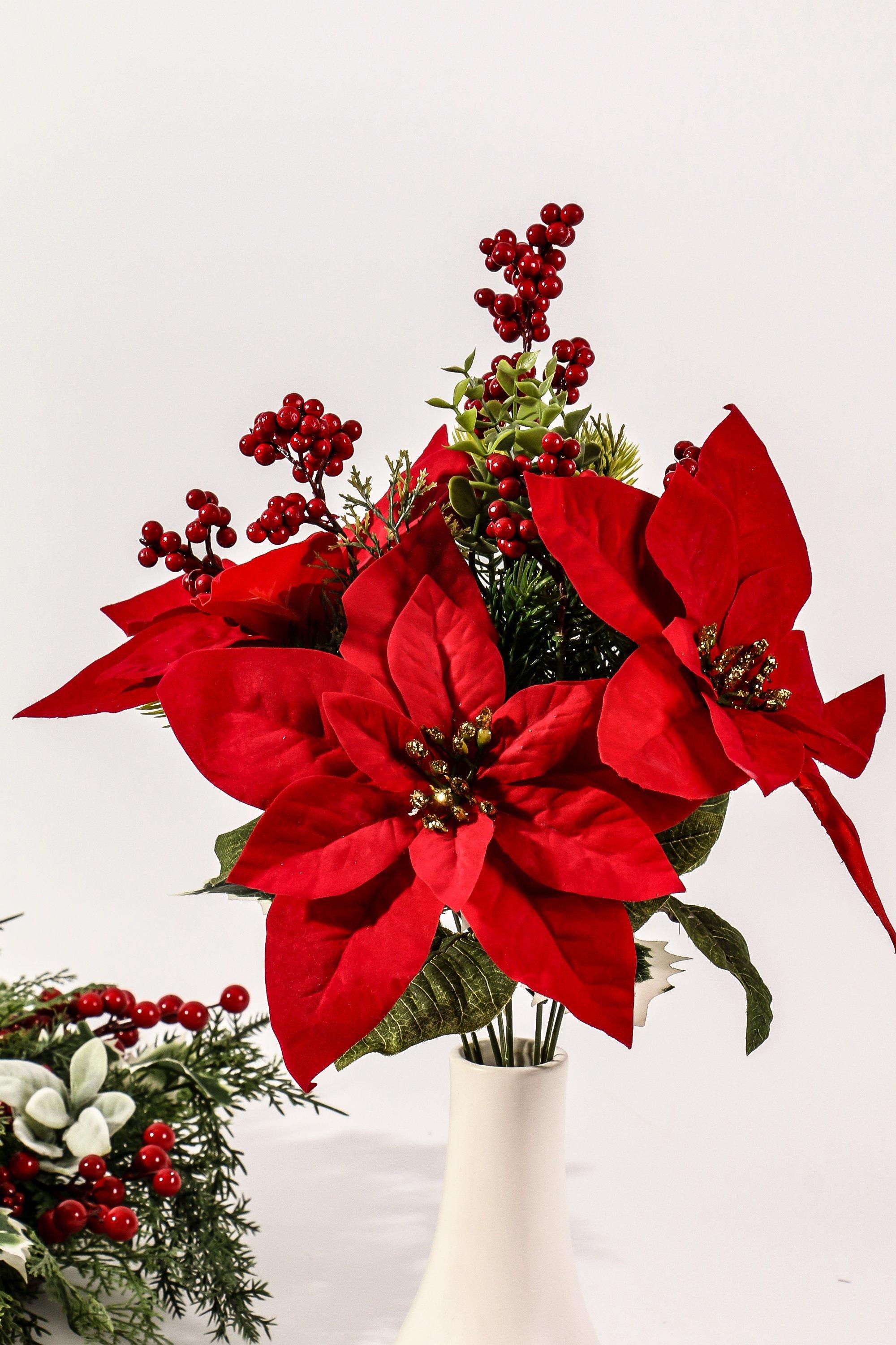 Poinsettia And Berry Bunch, 50cm