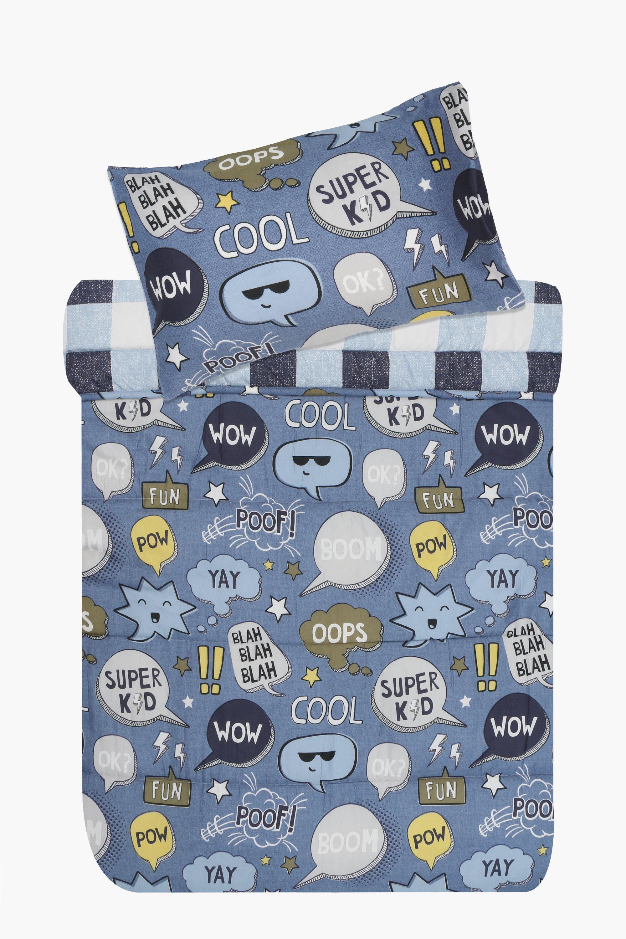Soft Touch Chambray Slogans Reversible Comforter Set