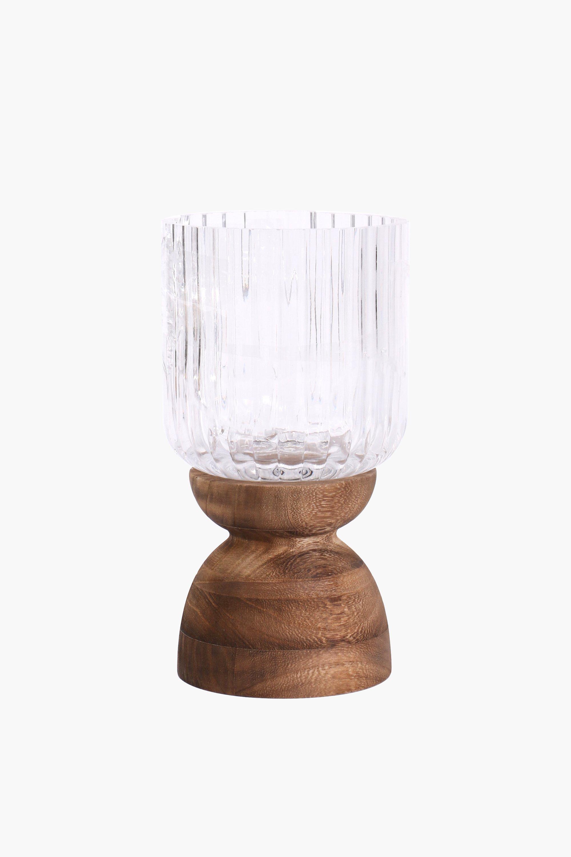Midtone Wood Base Hurricane, 13x24cm