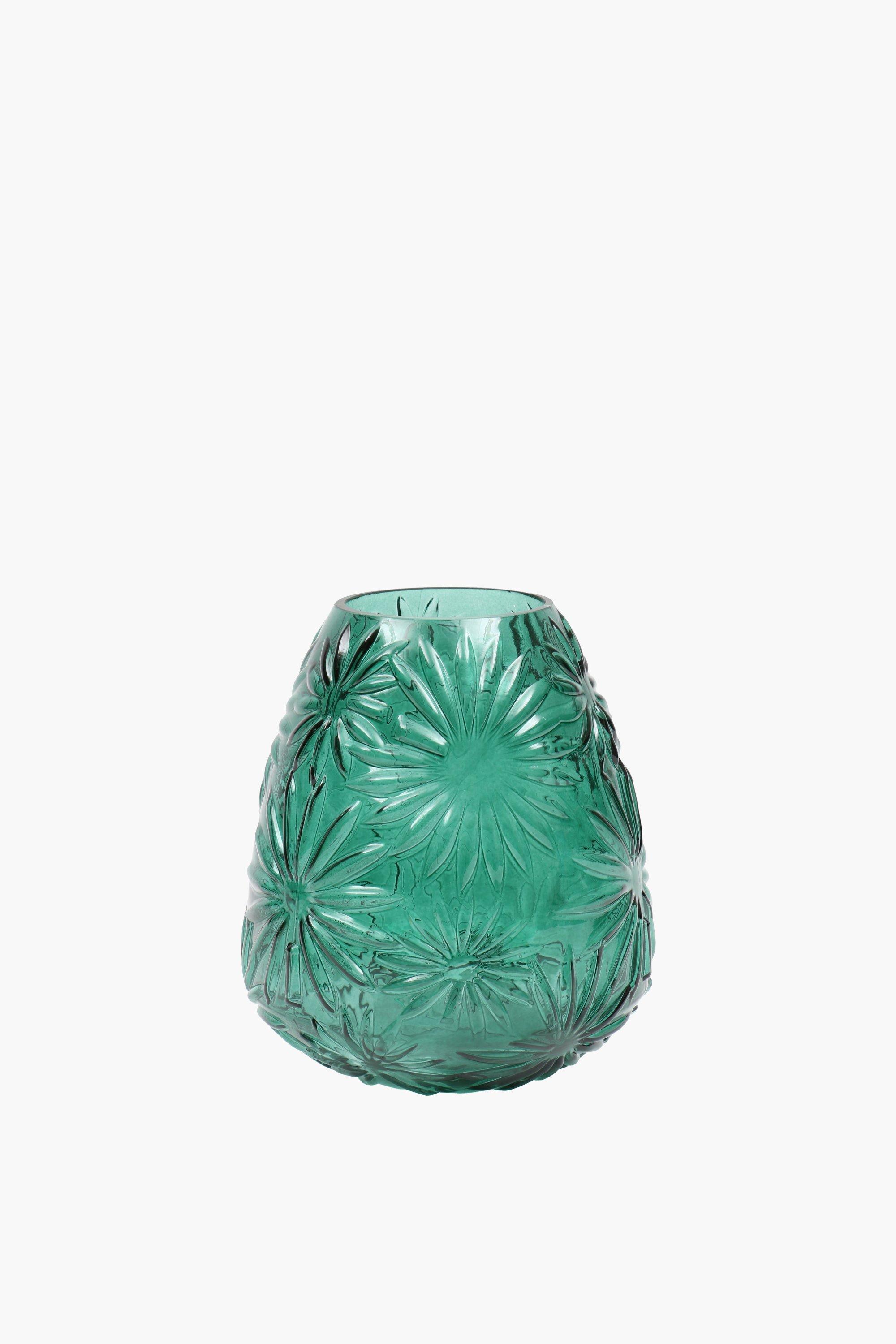 Floral Embossed Glass Vase, 21x25cm