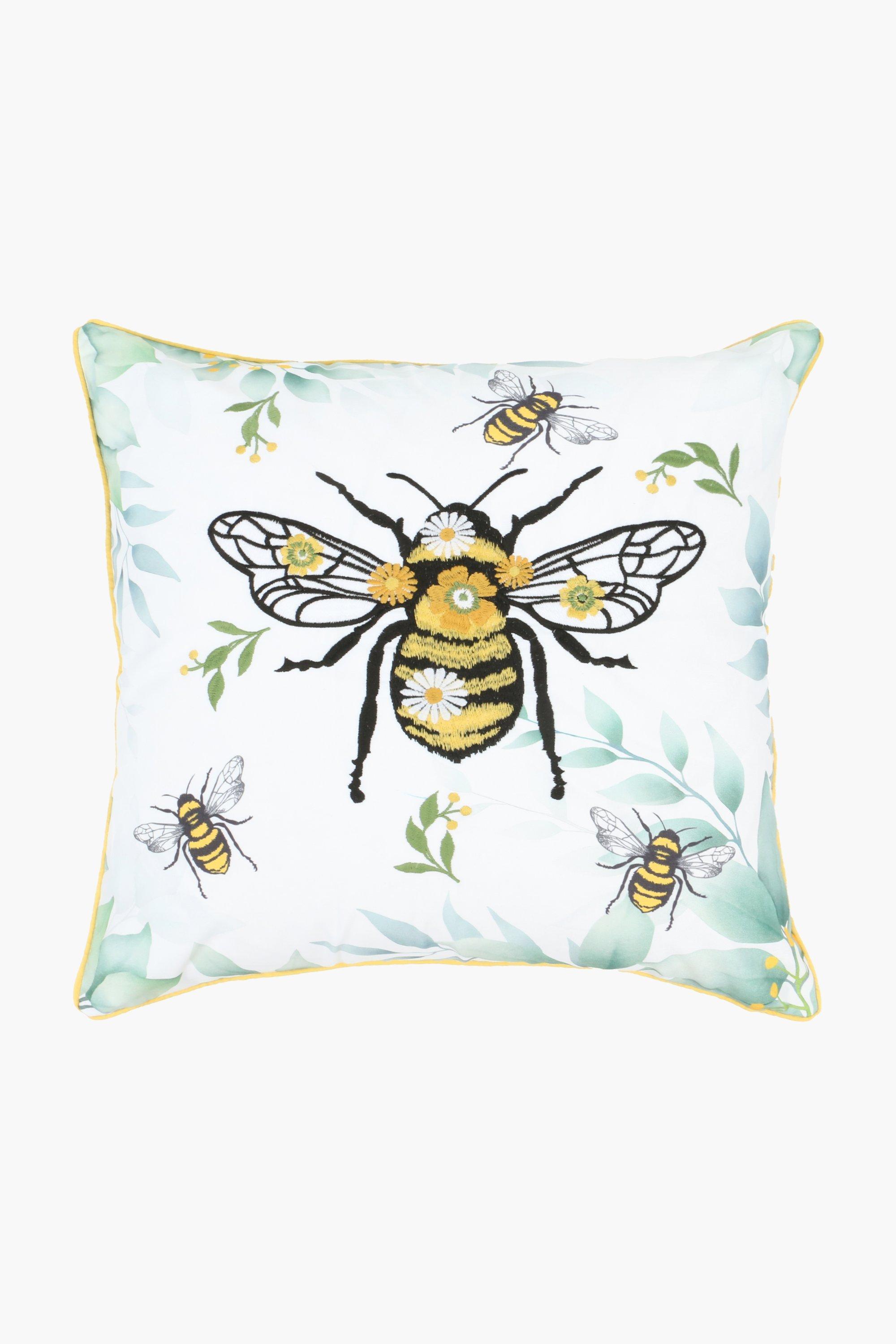 Embroidered Leafy Bee Scatter Cushion, 50x50cm