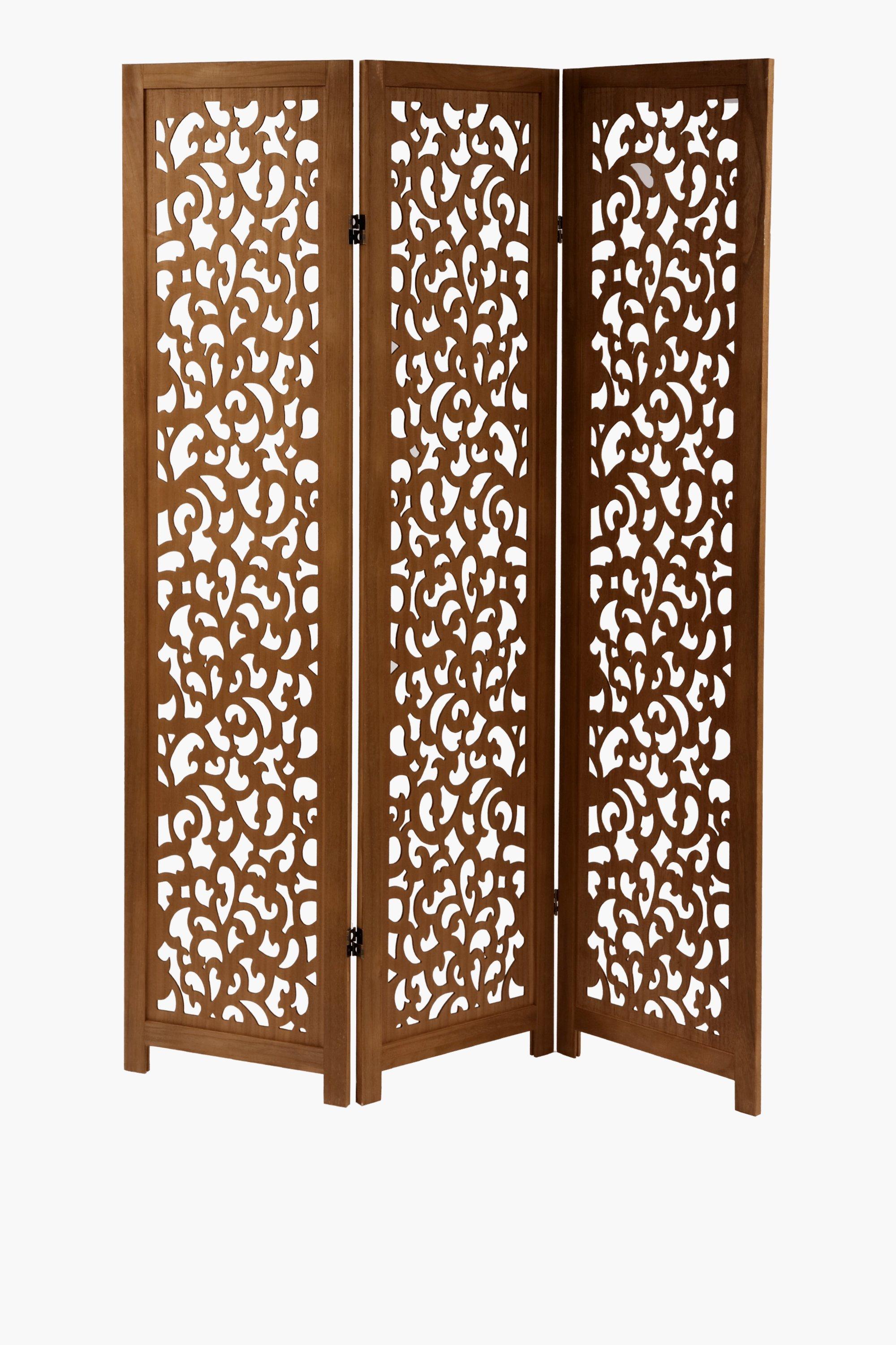 Scroll Carved 3 Panel Screen