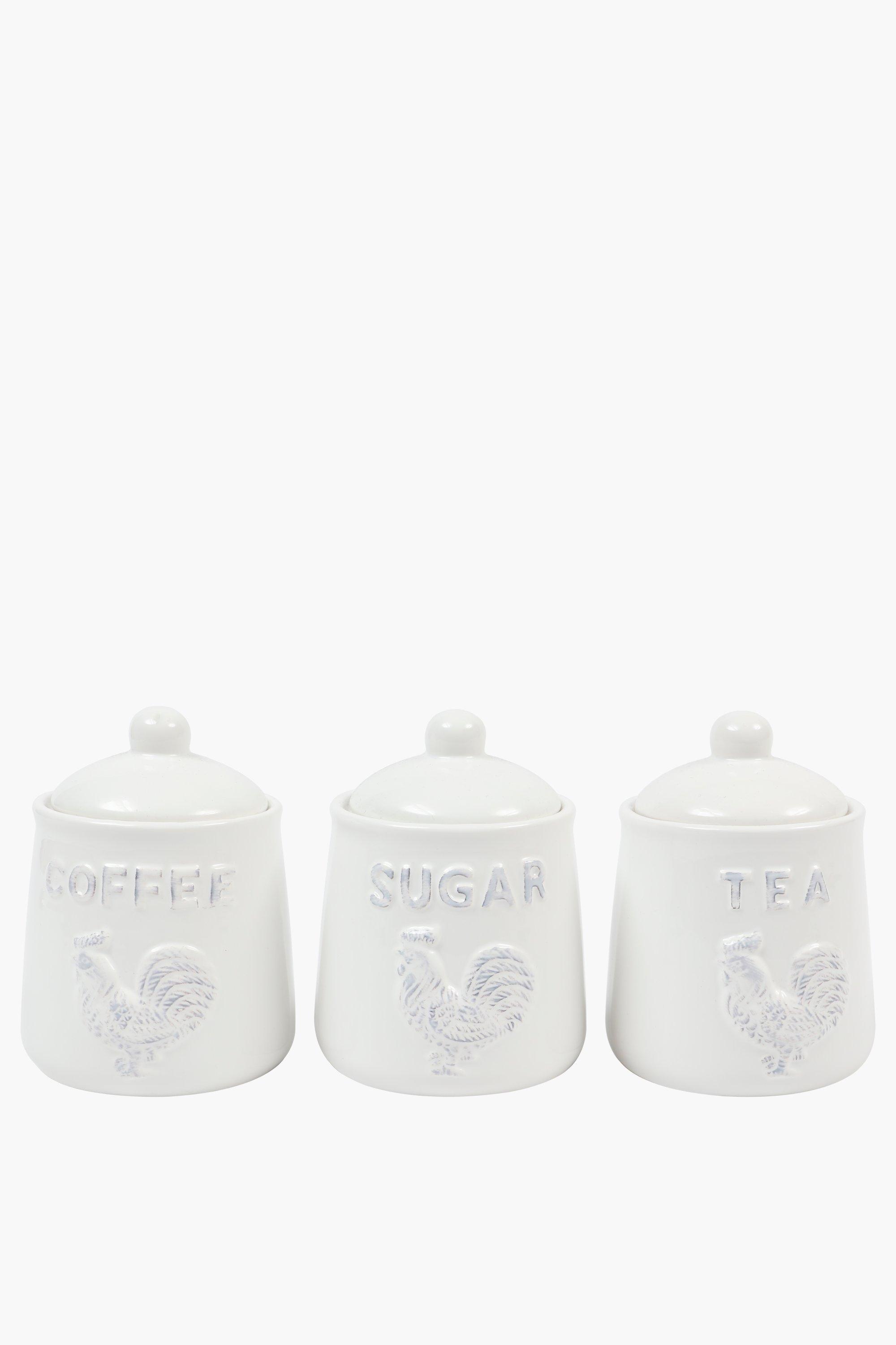 Set Of 3 Embossed Rooster Canisters