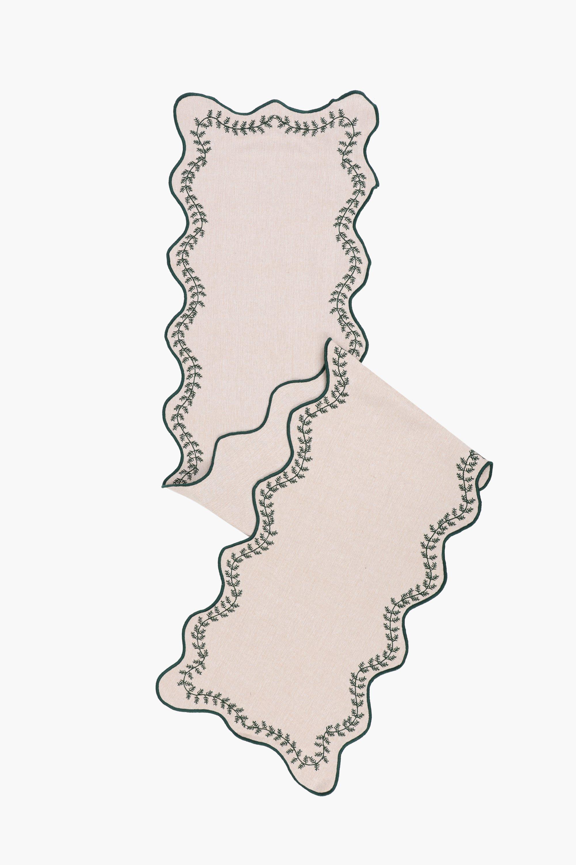 Embroidered Scalloped Table Runner