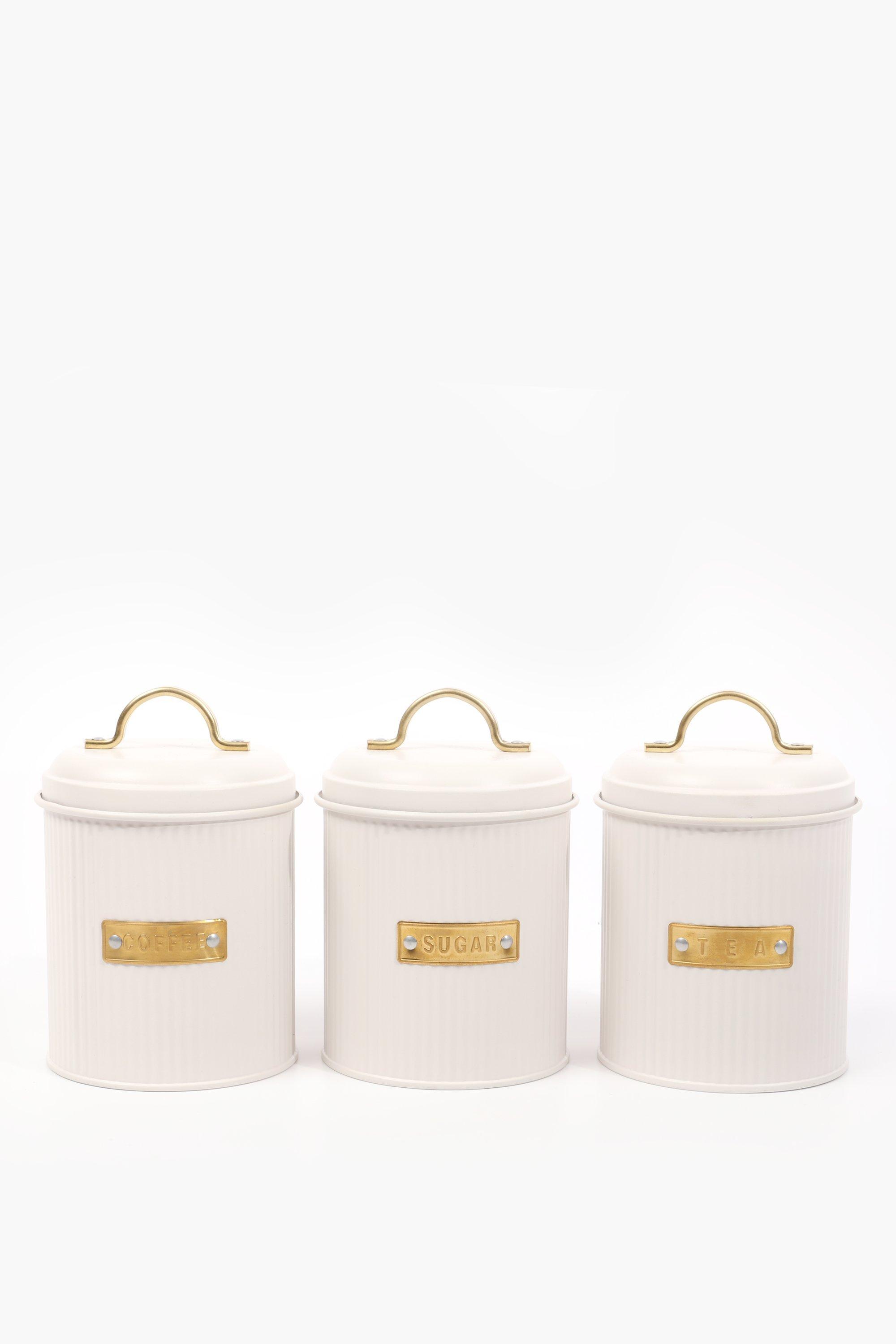 Set Of 3 Ribbed Metal Canisters