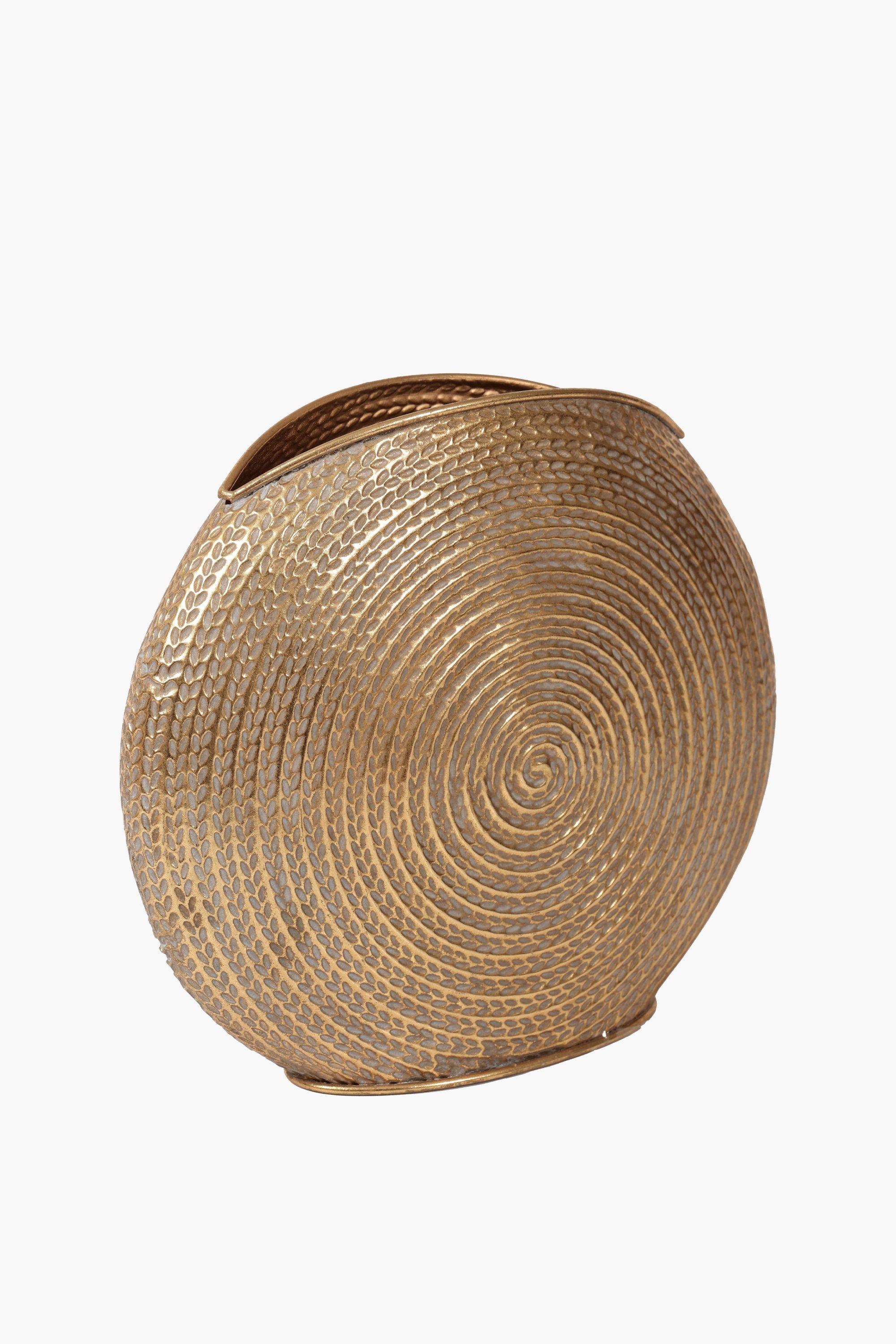 Metal Ribbed Round Vase, 37x33cm