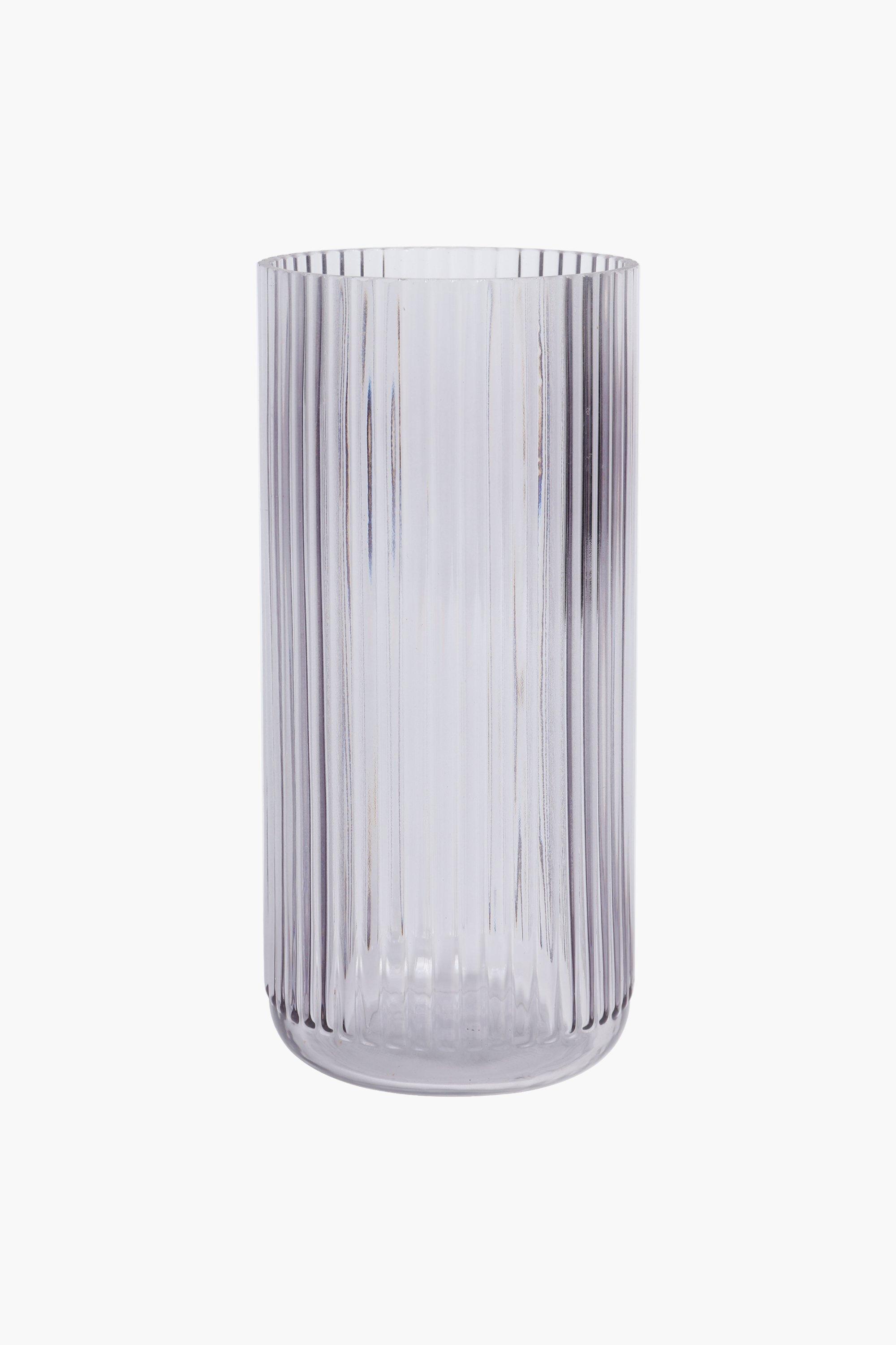 Frosted Ribbed Glass Vase, 12x25cm