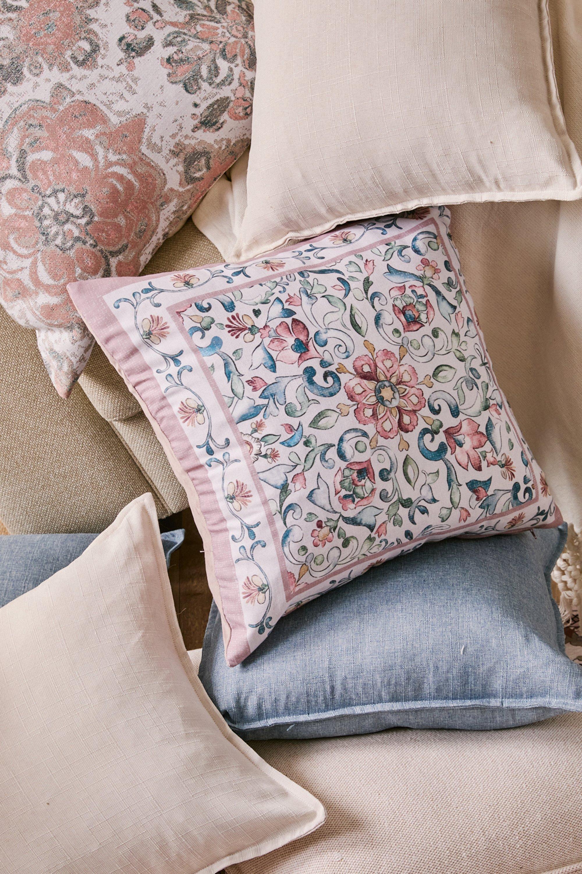 Printed Floral Motif Tile Scatter Cushion, 50x50cm