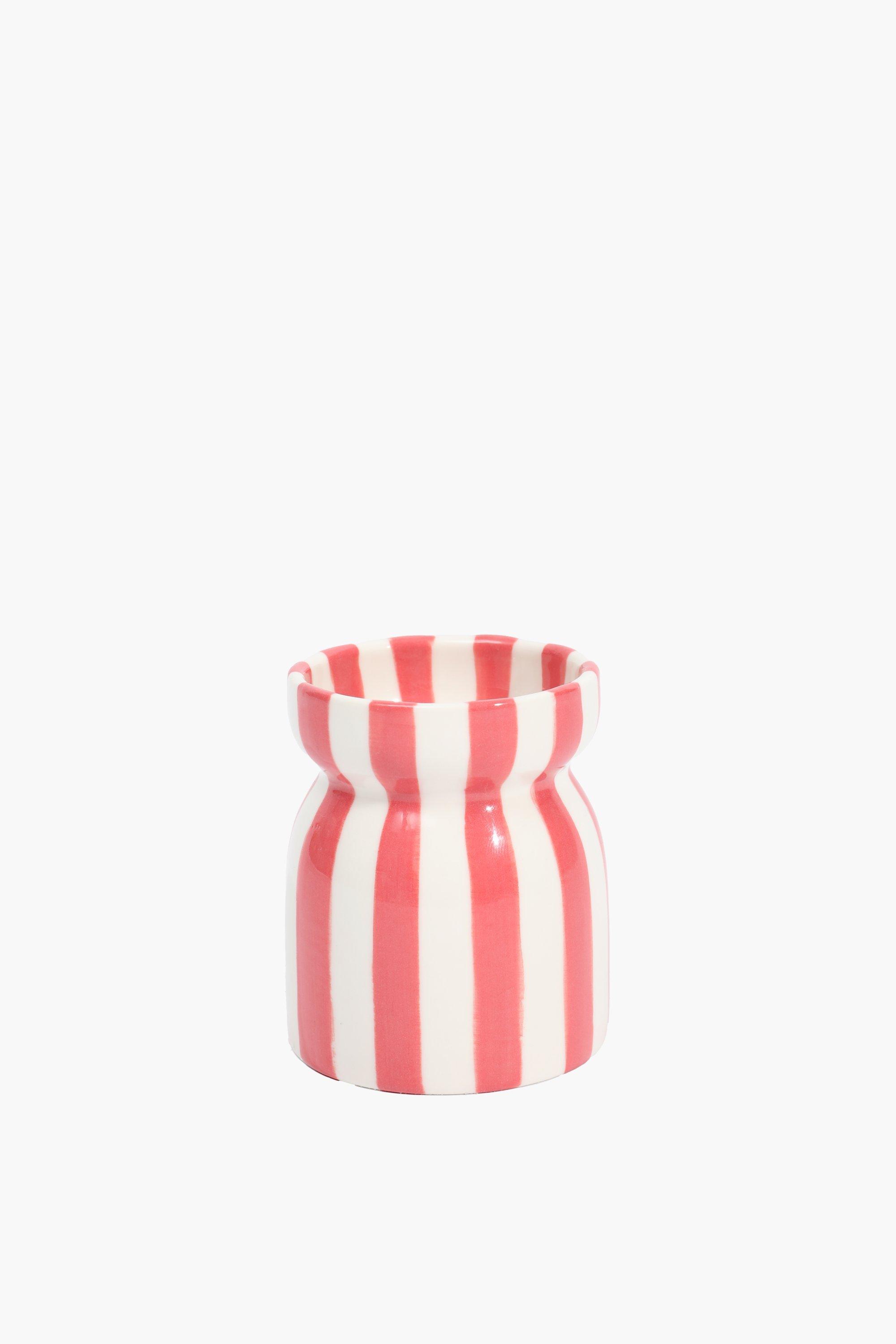 Stripe Ceramic Waxfill Candle, 7x8cm