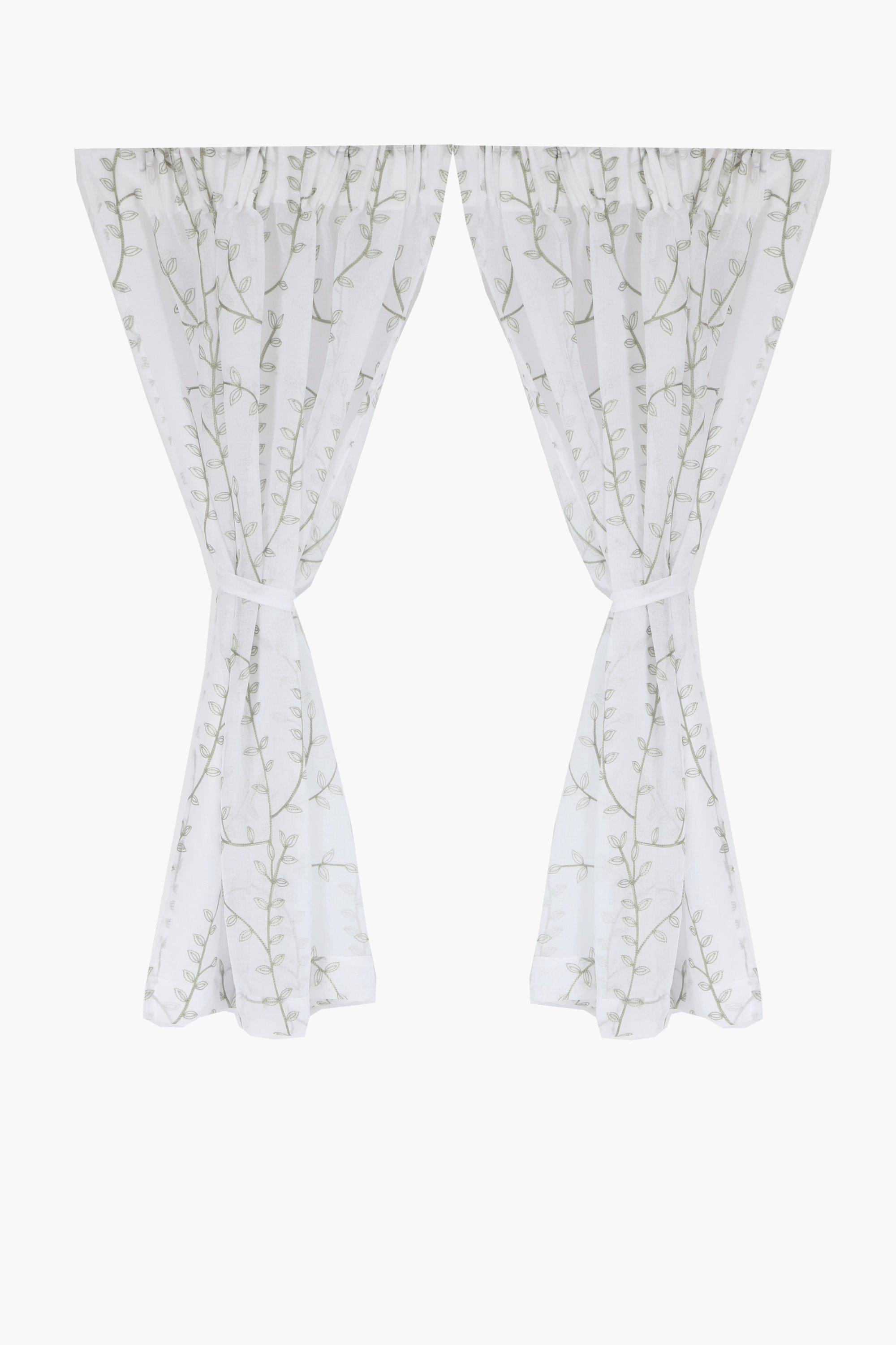 2 Pack Taped Café Stem Embroidered Curtain, 140x12