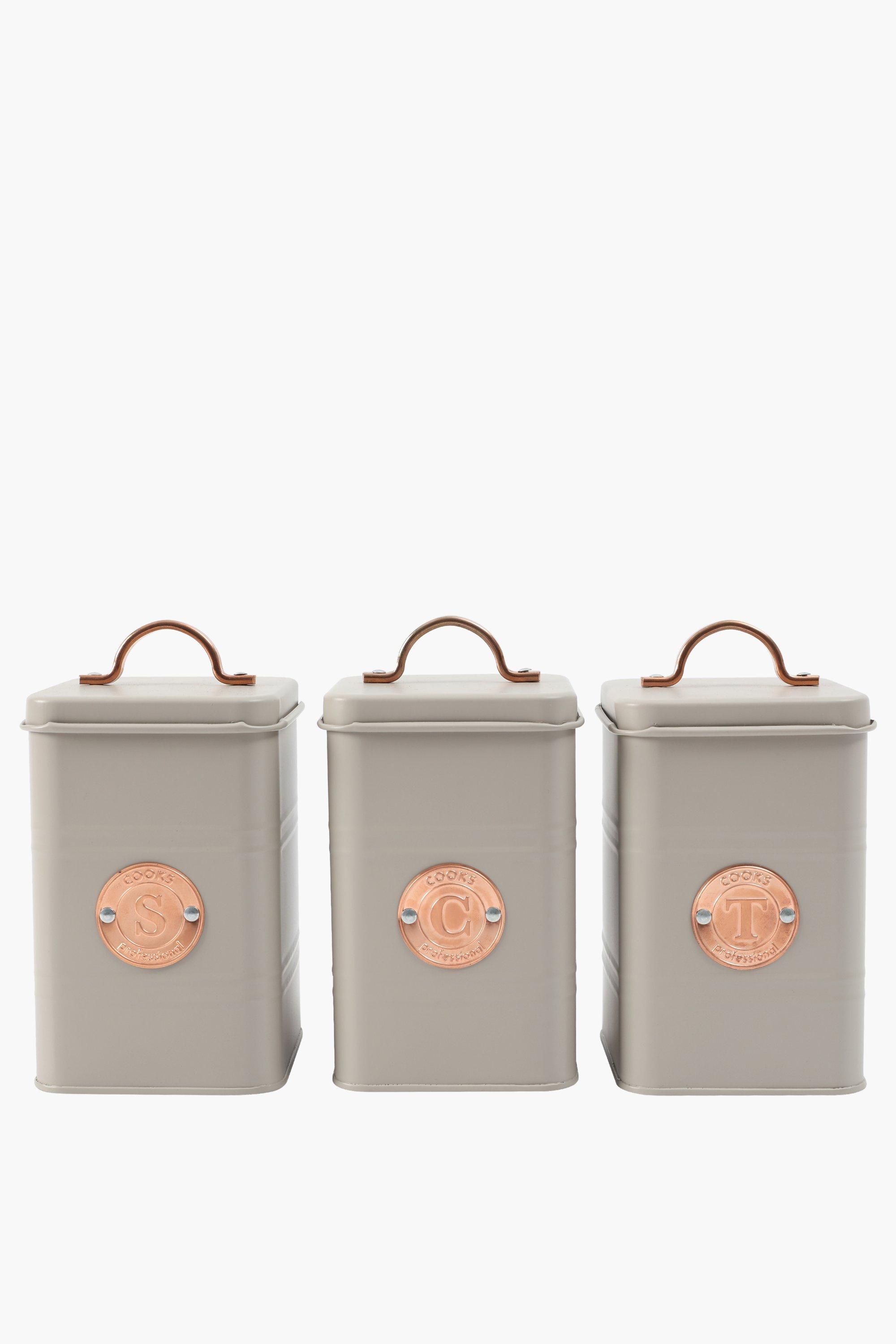 Set Of 3 Galvanised Canisters