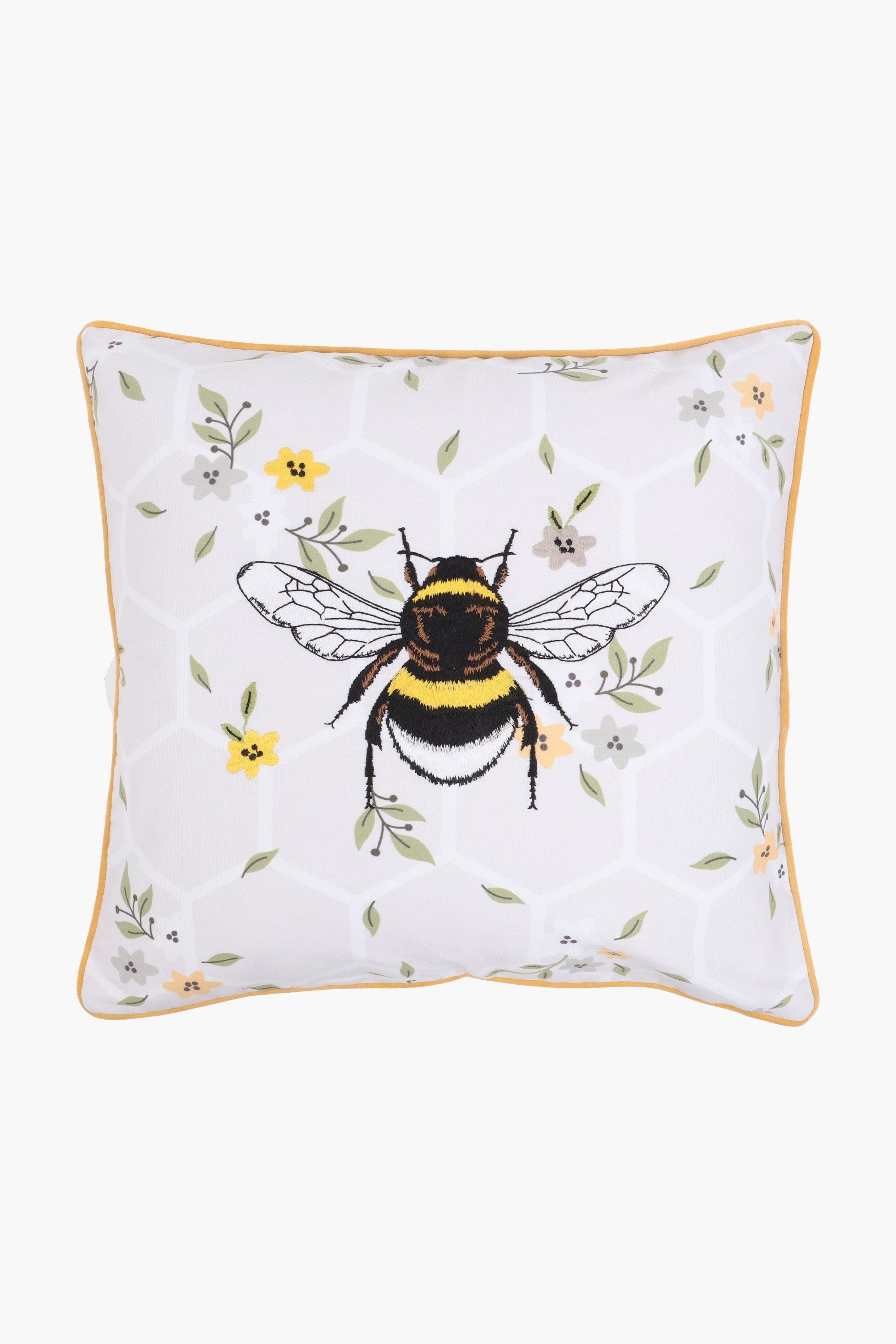Embroidered Corrington Bee Scatter Cushion, 50x50cm