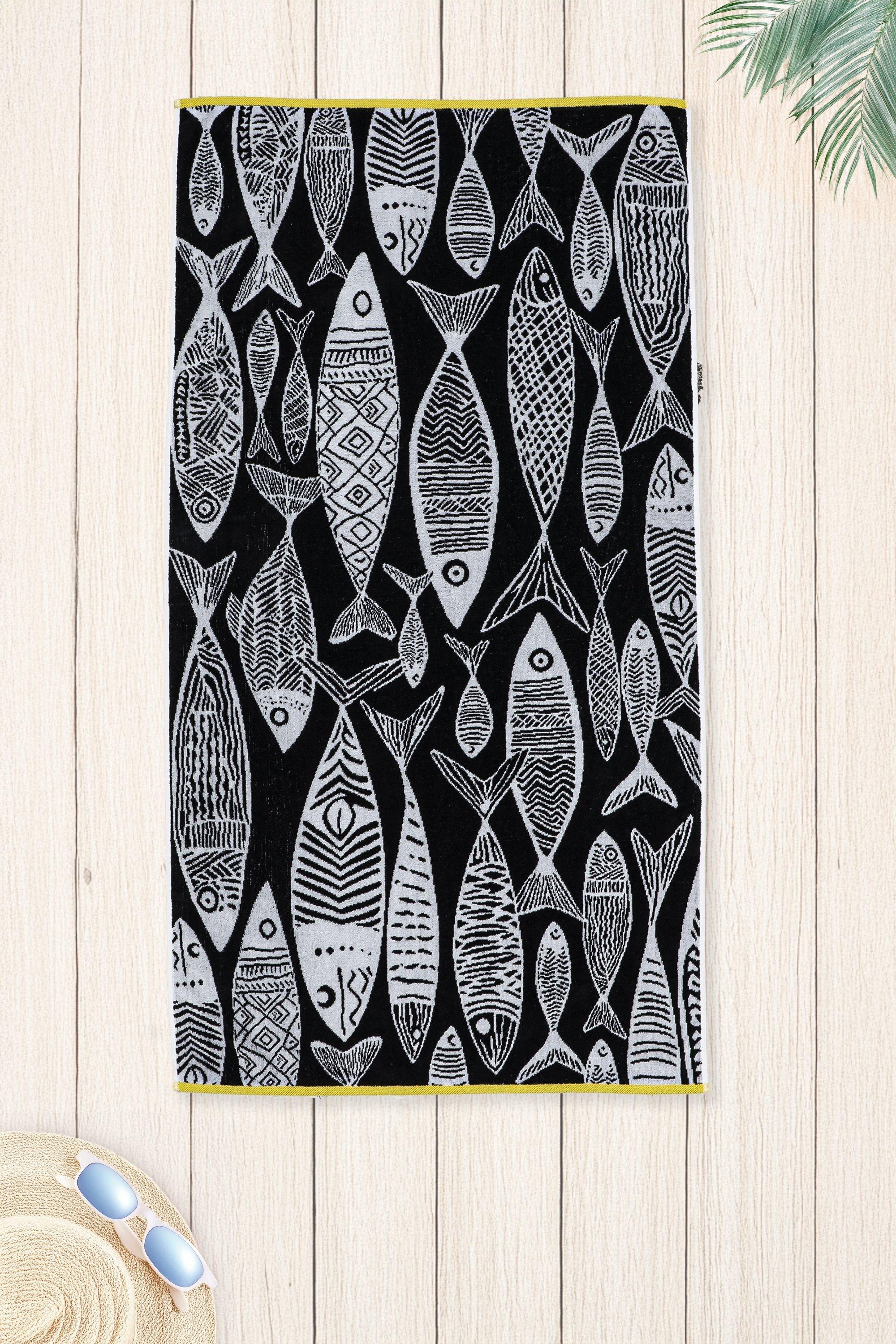 Cotton Jacquard Fish Towel, 70x140cm