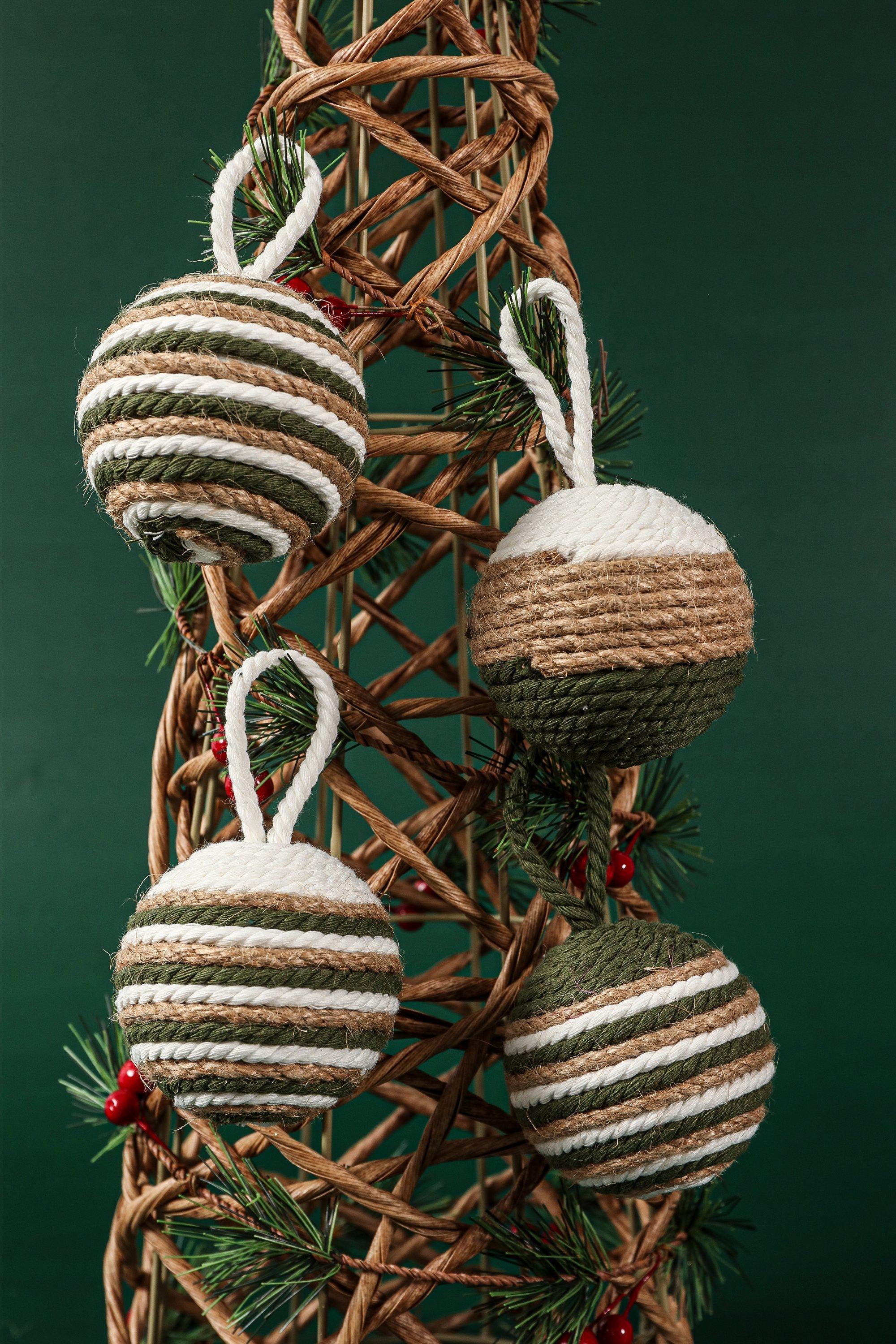 4 Pack Hanging Rope Baubles