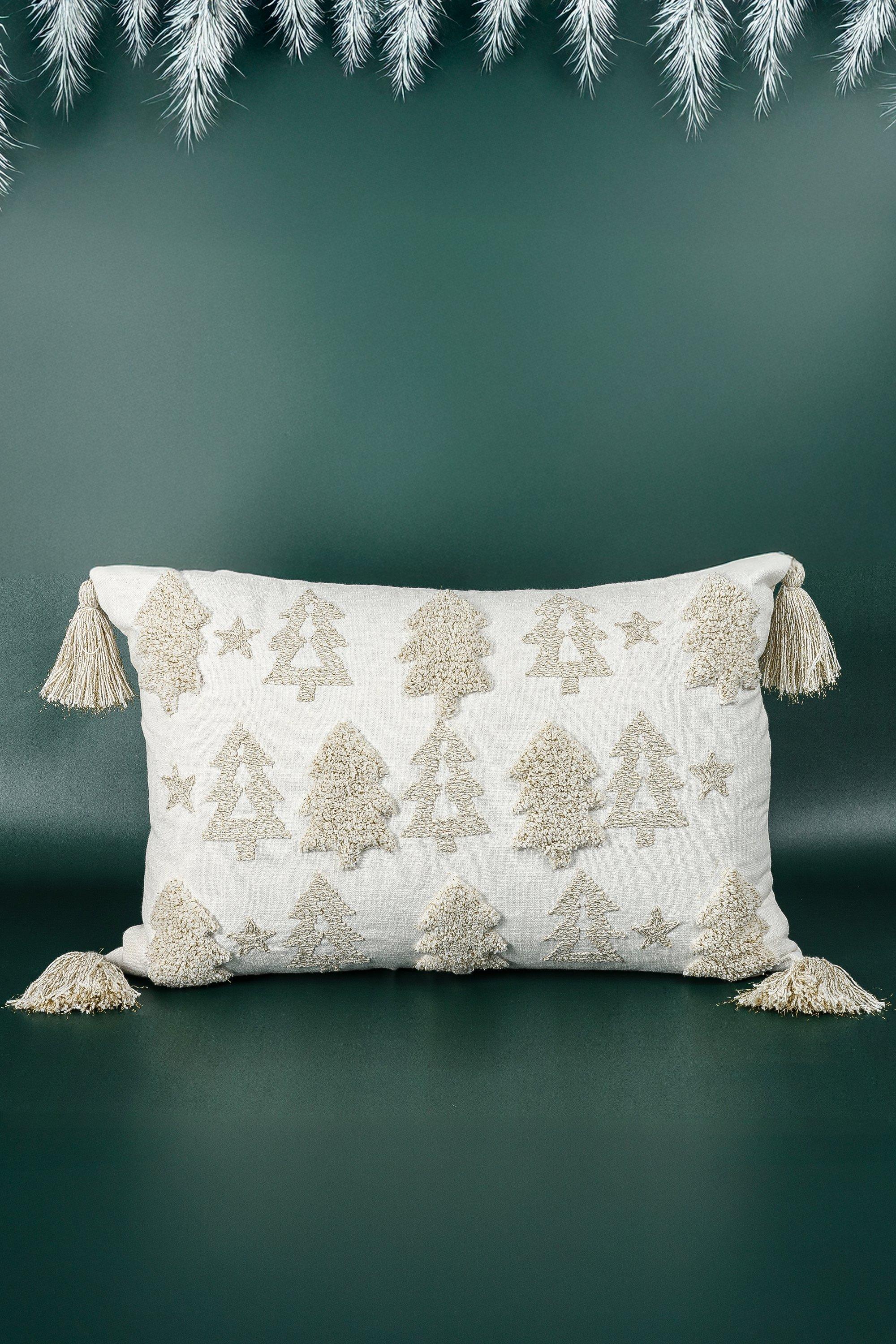 Christmas Embroidered Shine Trees Scatter Cushion, 40x60cm