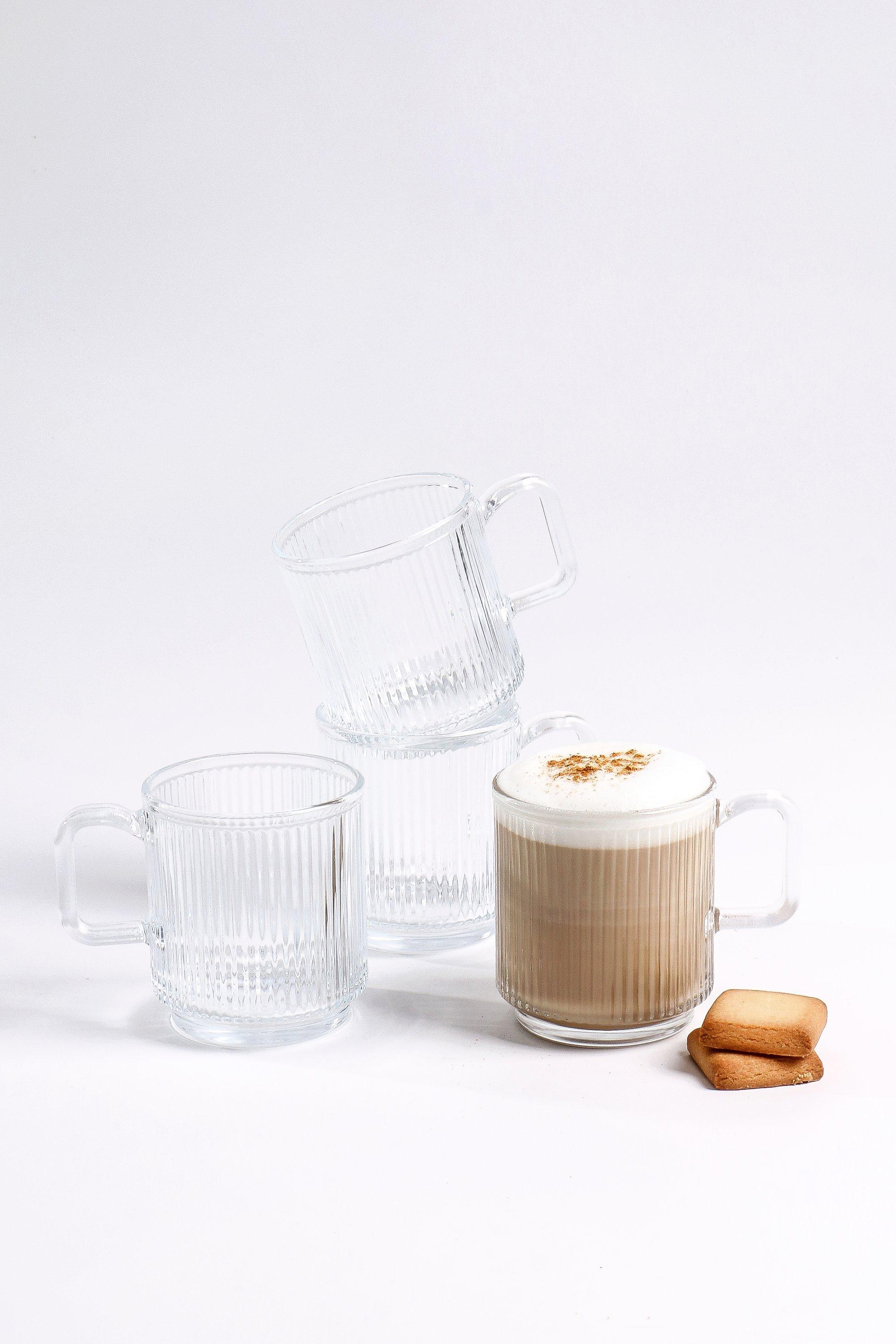 4 Pack Ribbed Embossed Glass Mugs