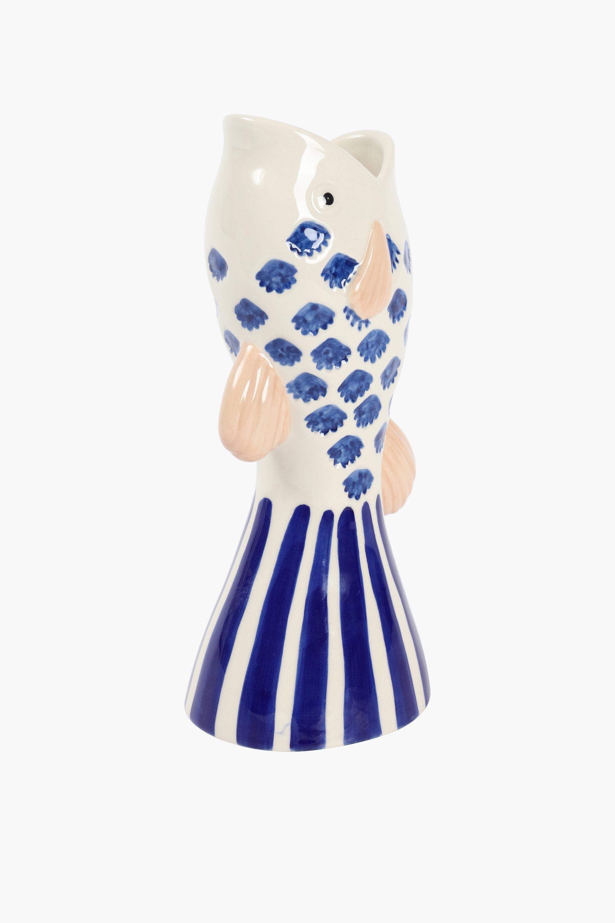 Coastal Ceramic Fish Vase, 12x27cm