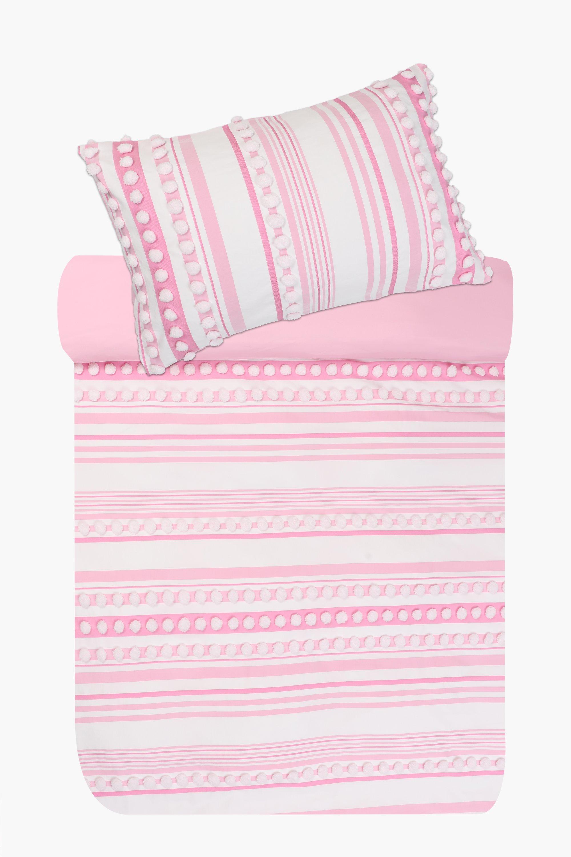 Soft Touch Tufted Pom Pom Stripe Duvet Cover Set