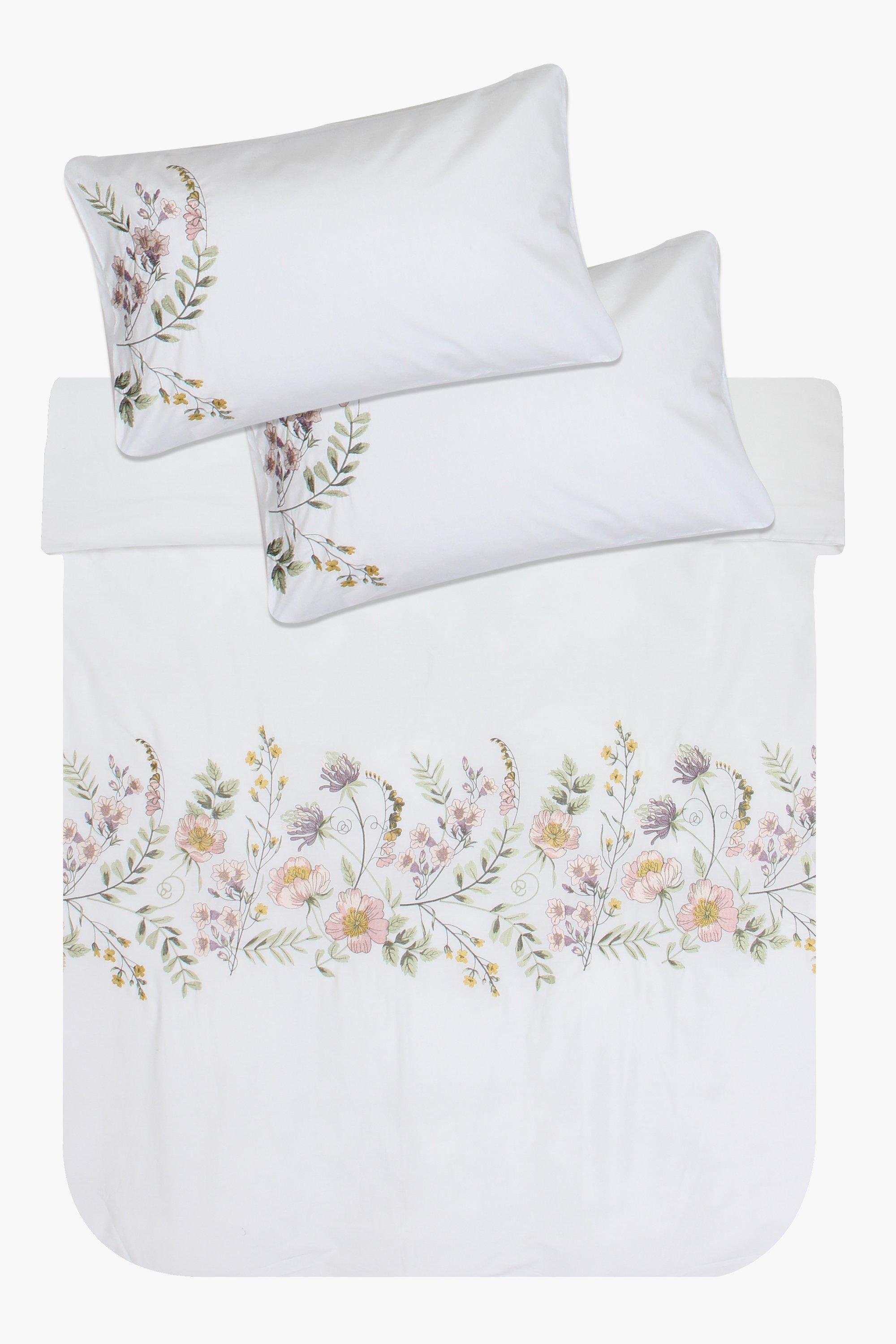 Embroidered Field Floral Cotton Duvet Cover Set