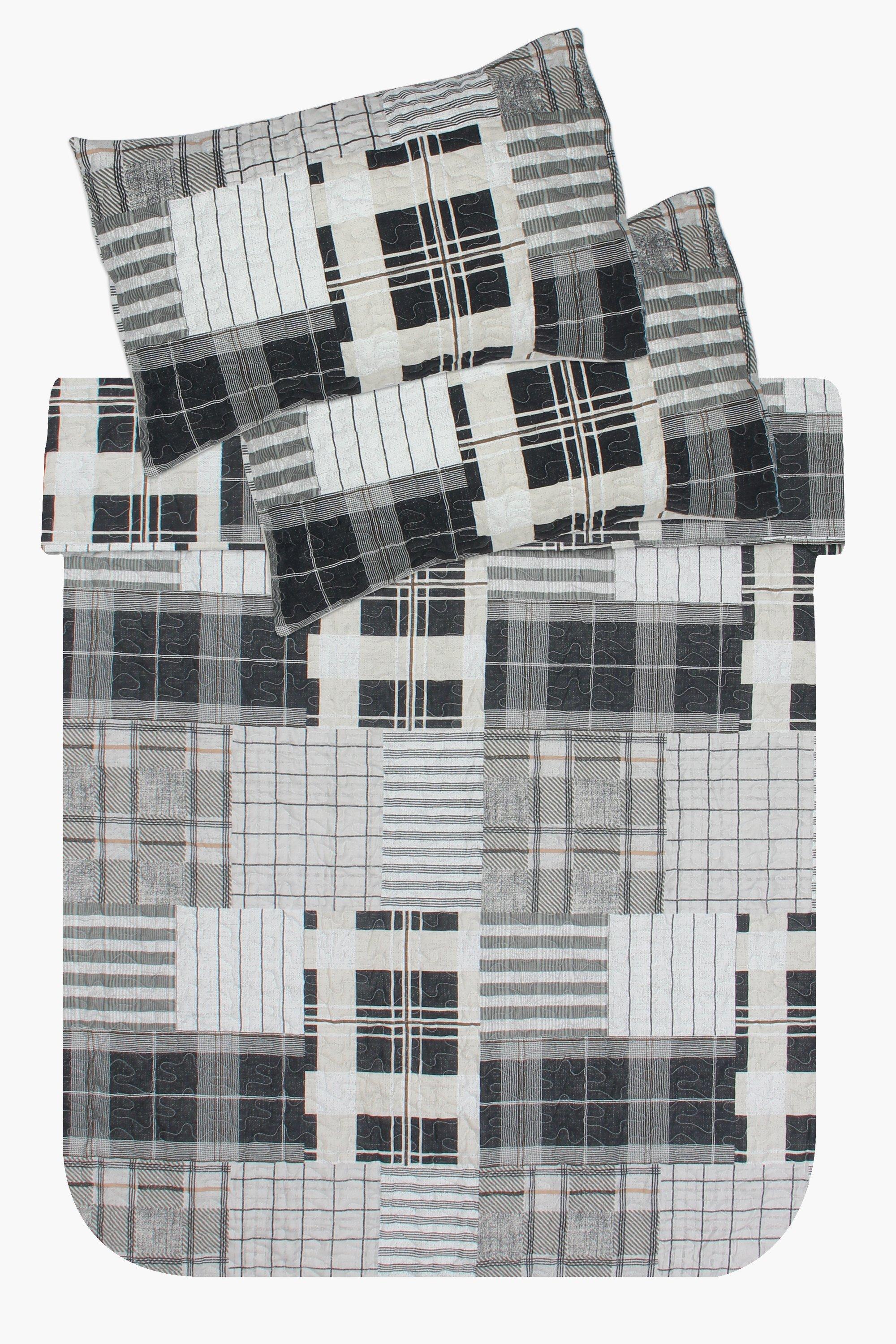 Microfibre Check Quilt Set