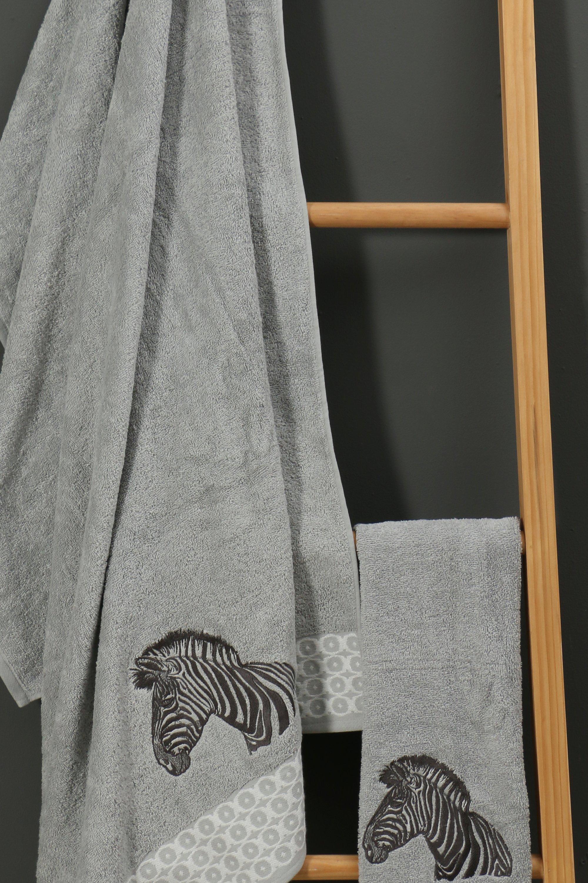 Cotton Embroidered Zebra Border Towel