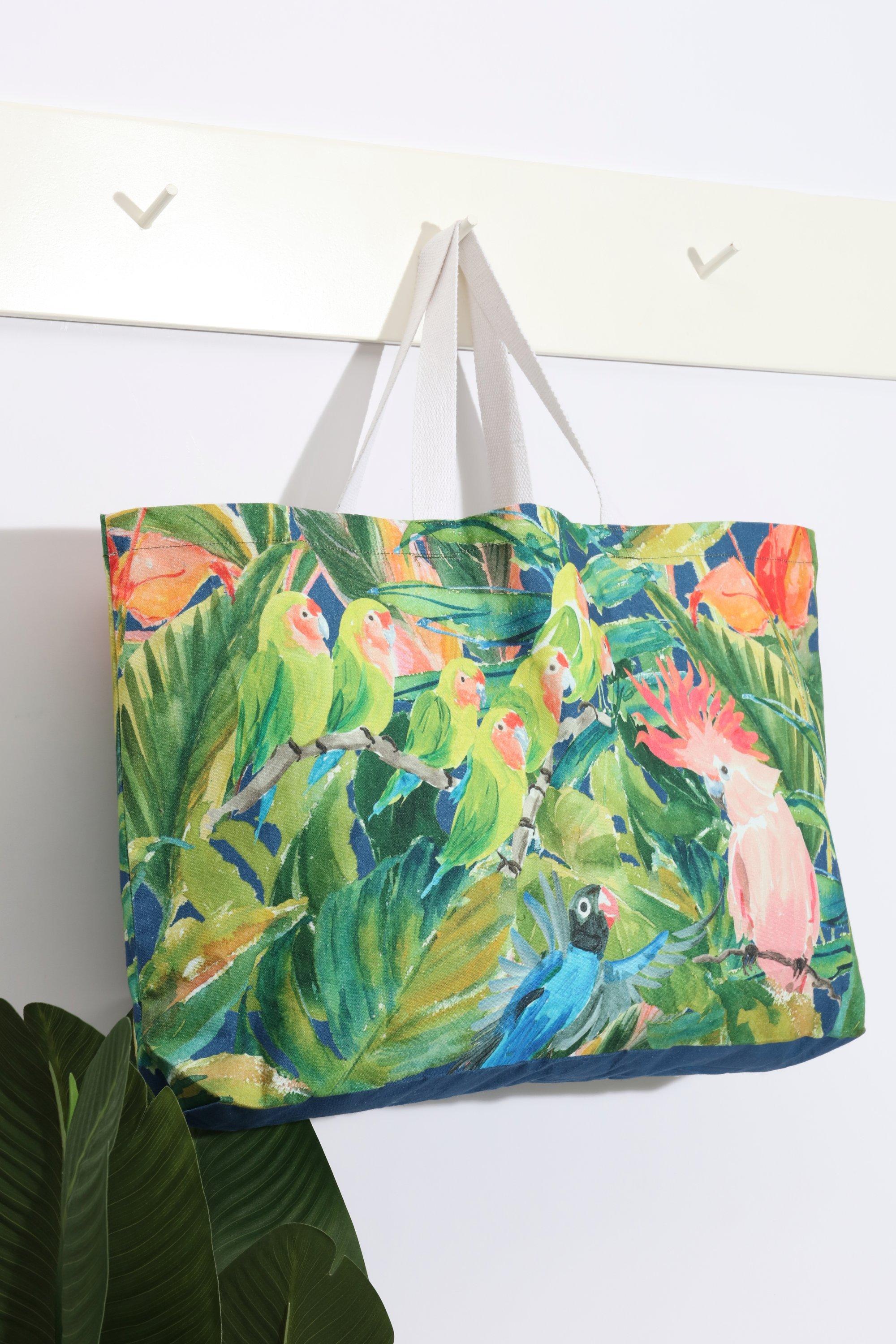 Cotton Digital Printed Tropical Leaves Beach Bag