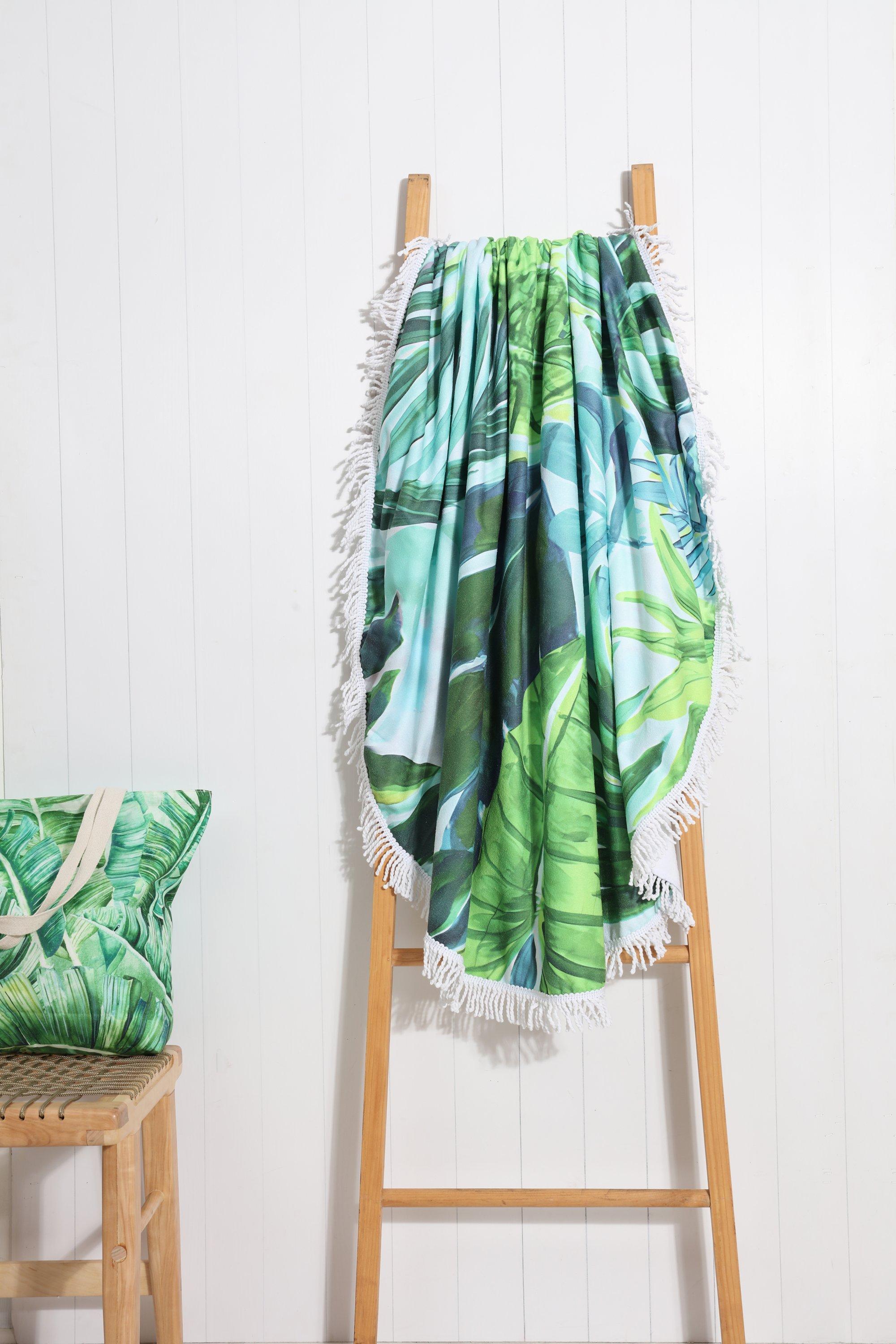 Printed Round Fringe Tropical Beach Mat,90cm