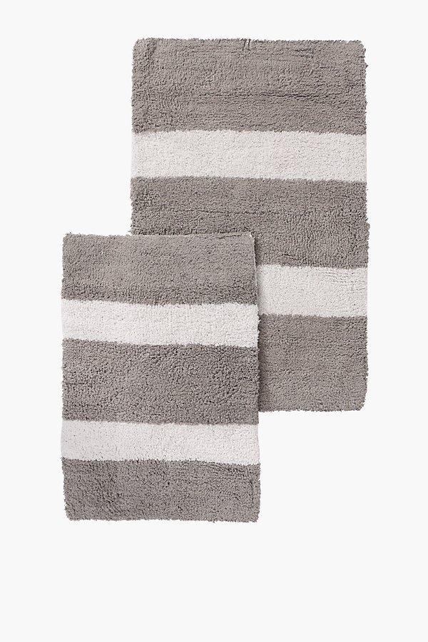 2 Piece Double Sided Stripe Bath Mat Set