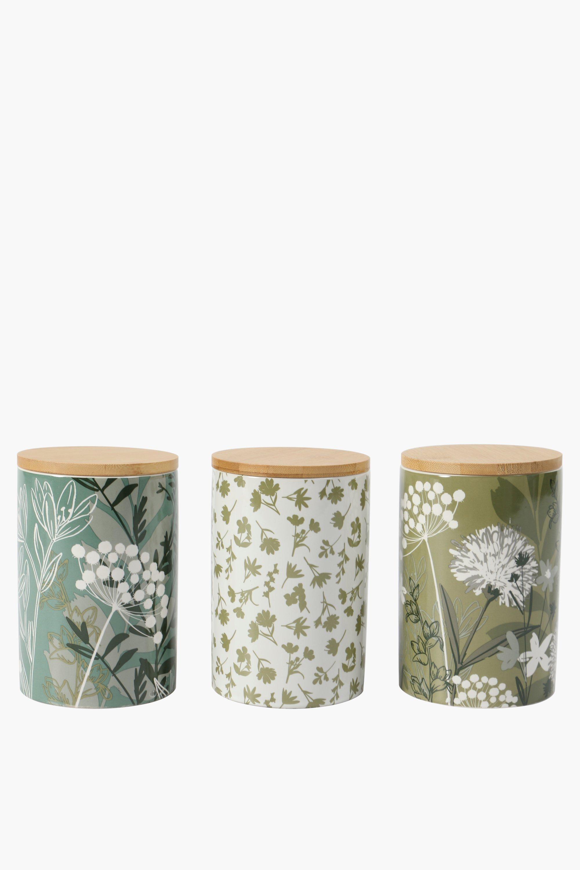 Set Of 3 Floral Canisters