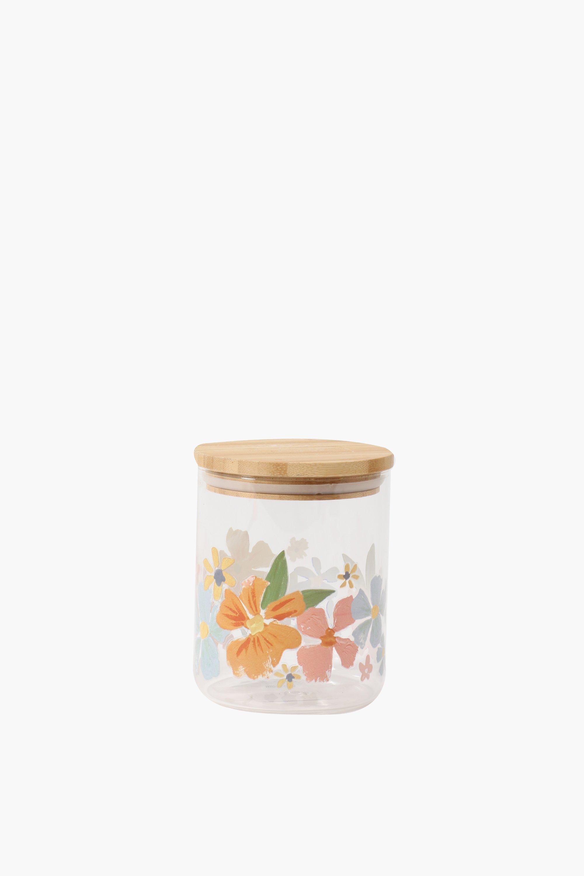 Floral Decal Glass Jar, 710ml