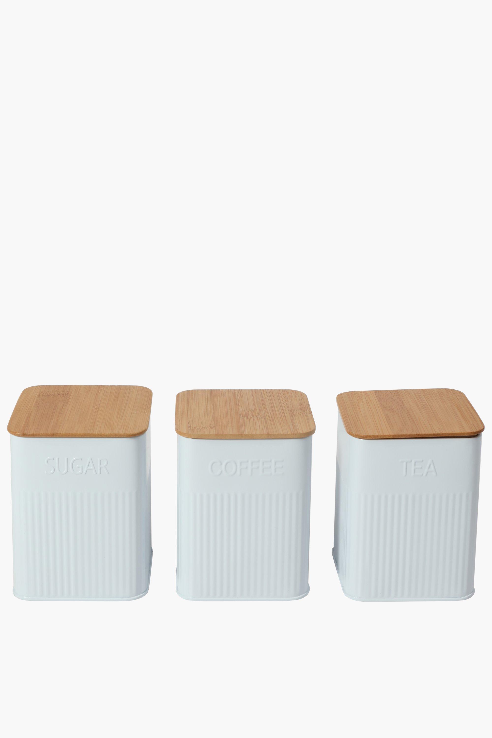 Set Of 3 Ribbed Galvanized Canisters