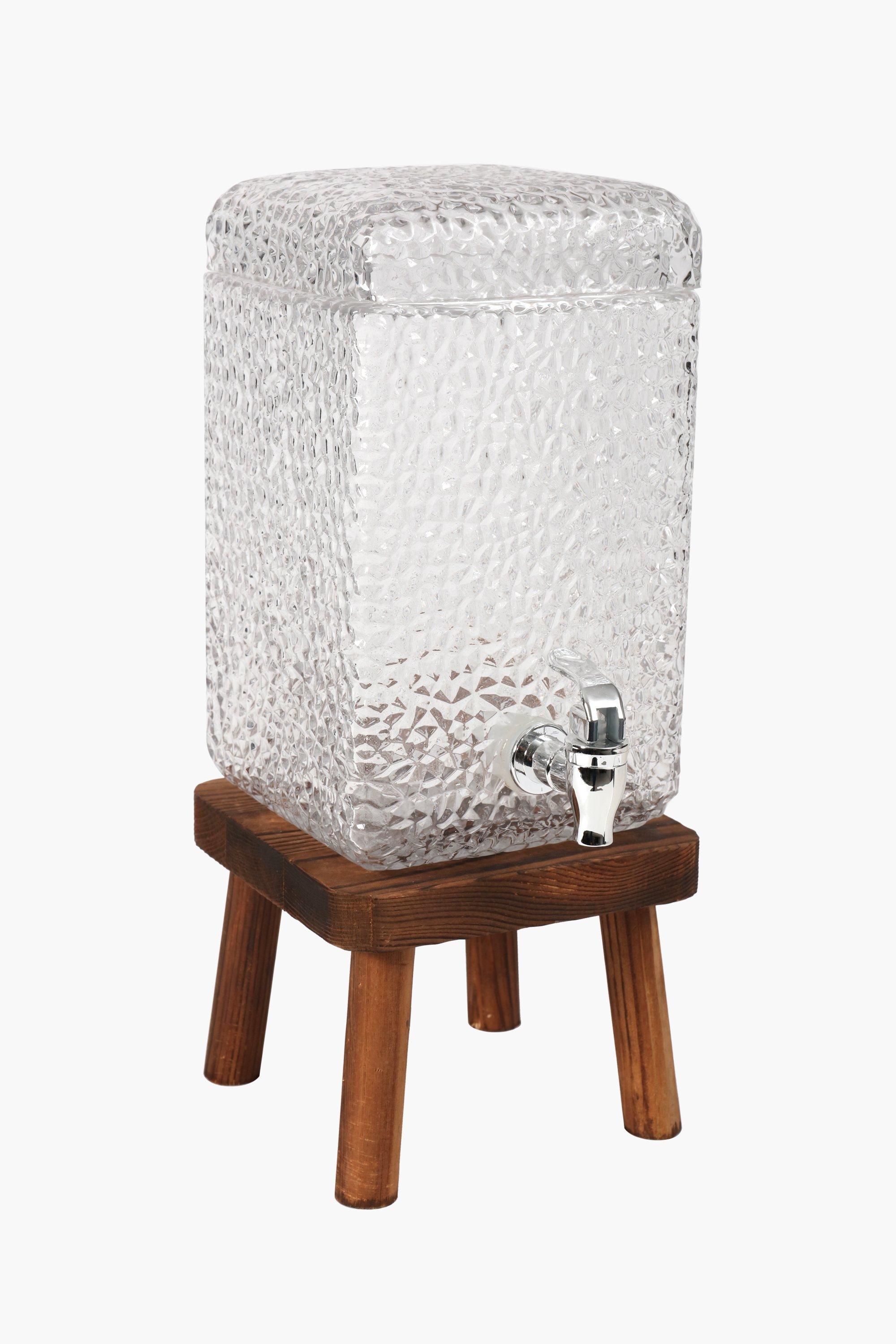 Glass Dispenser With Wooden Stand