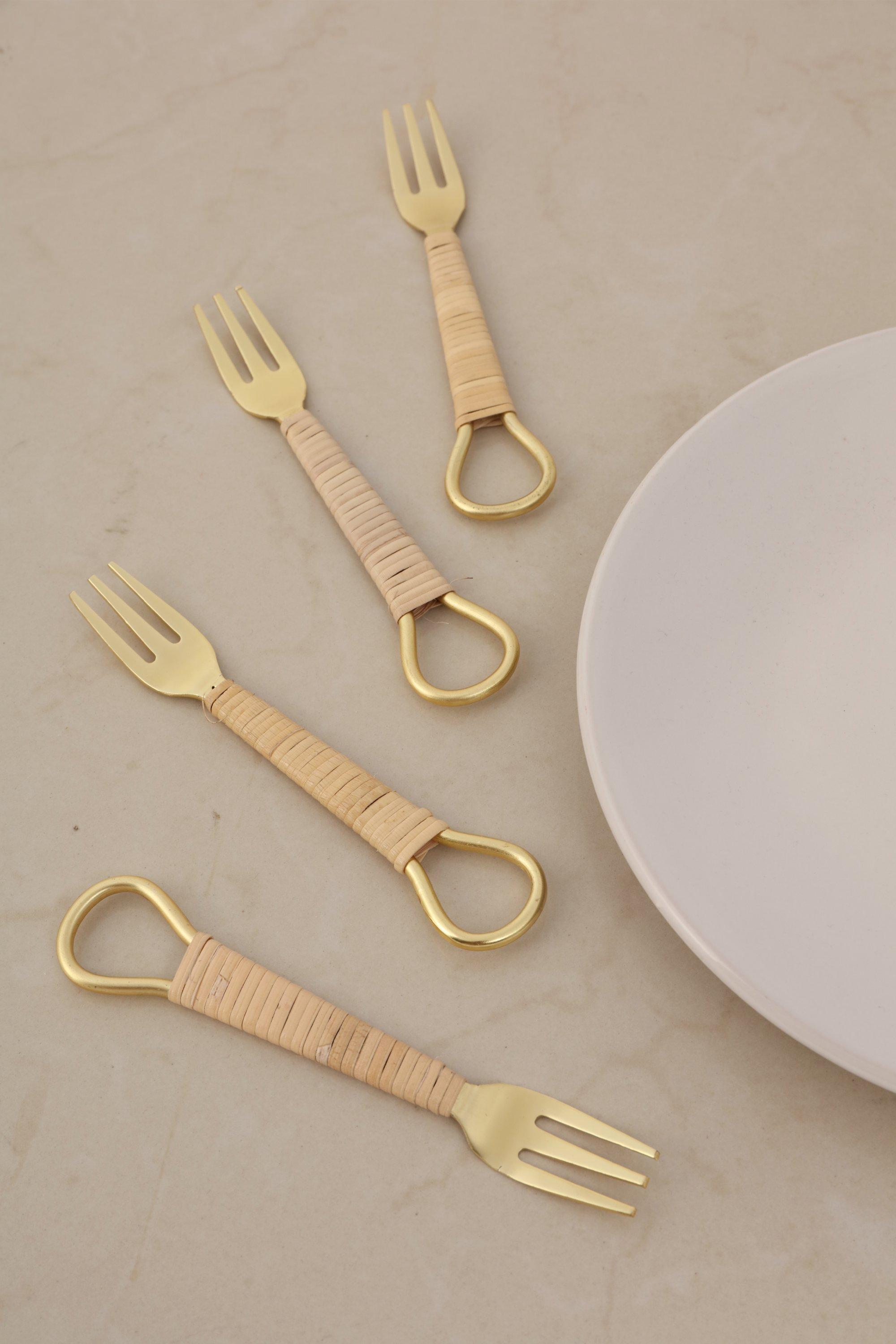 4 Woven Metallic Cake Fork Set