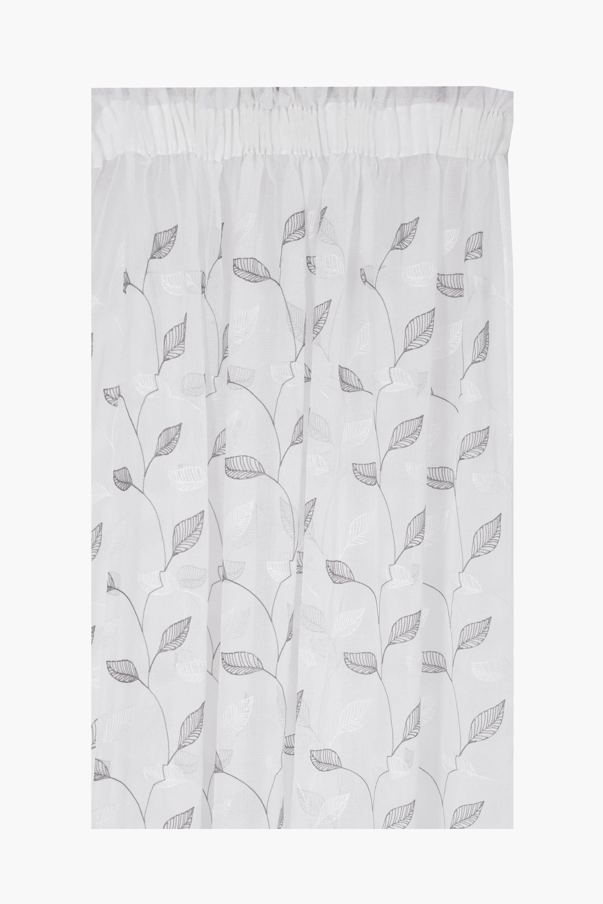 Sheer Embroidered Leaf Taped Curtain 230x218cm