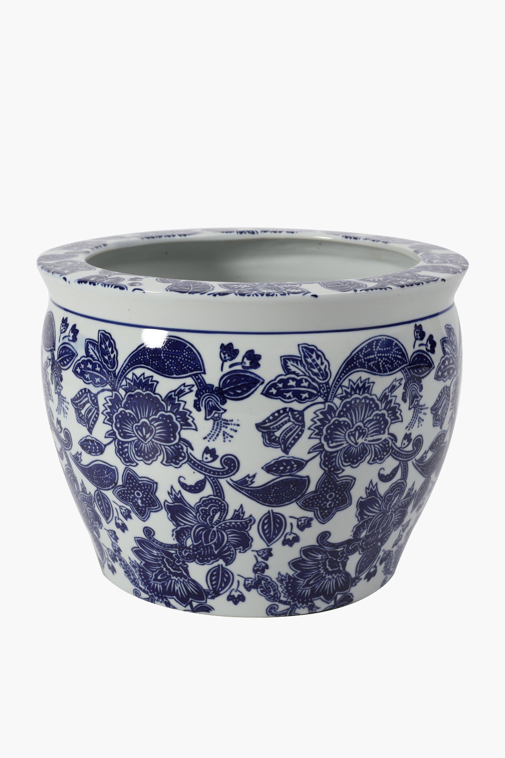Delft Floral Ceramic Planter, 23CM