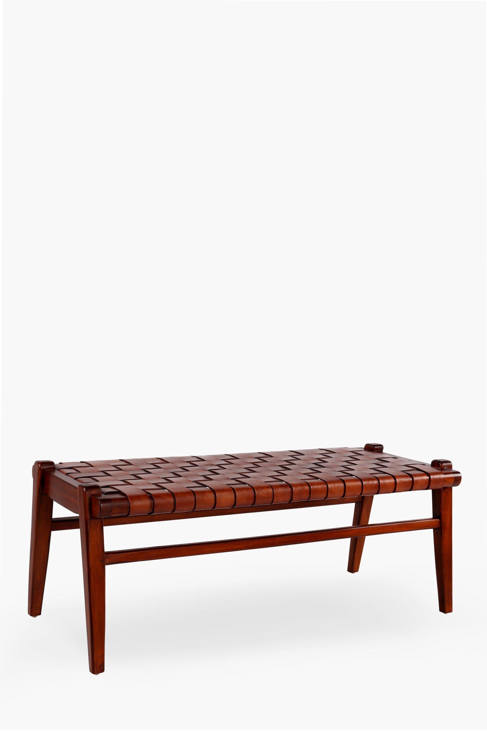 Leather Flat Weave Bench