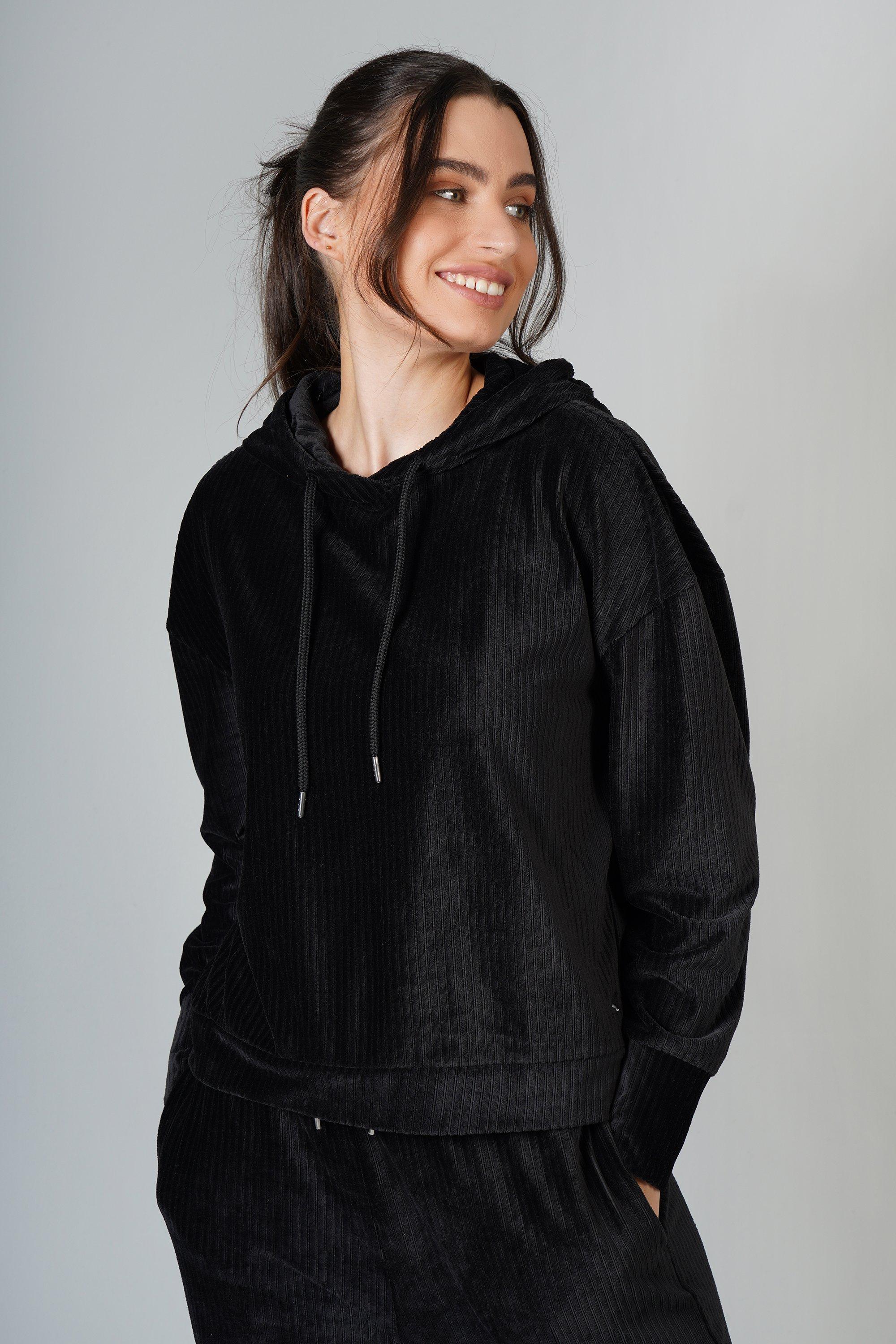Ribbed Velour Hoodie