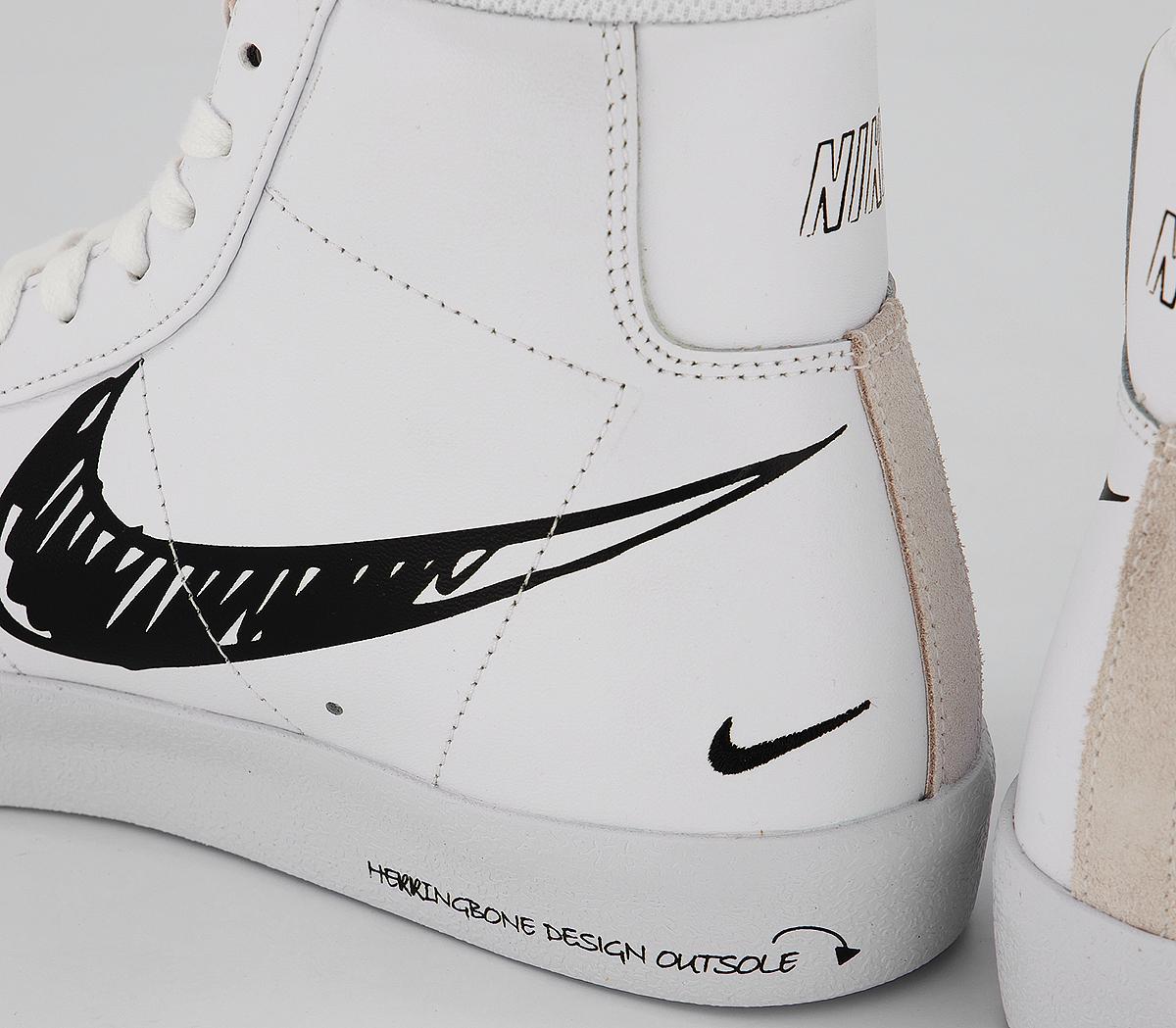 Nike Blazer Mid 77 Trainers White Black Scribble - Nike Blazer