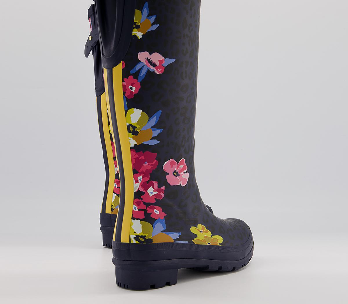 Joules Tall Print Wellies Floral Navy - Women's Knee High Boots
