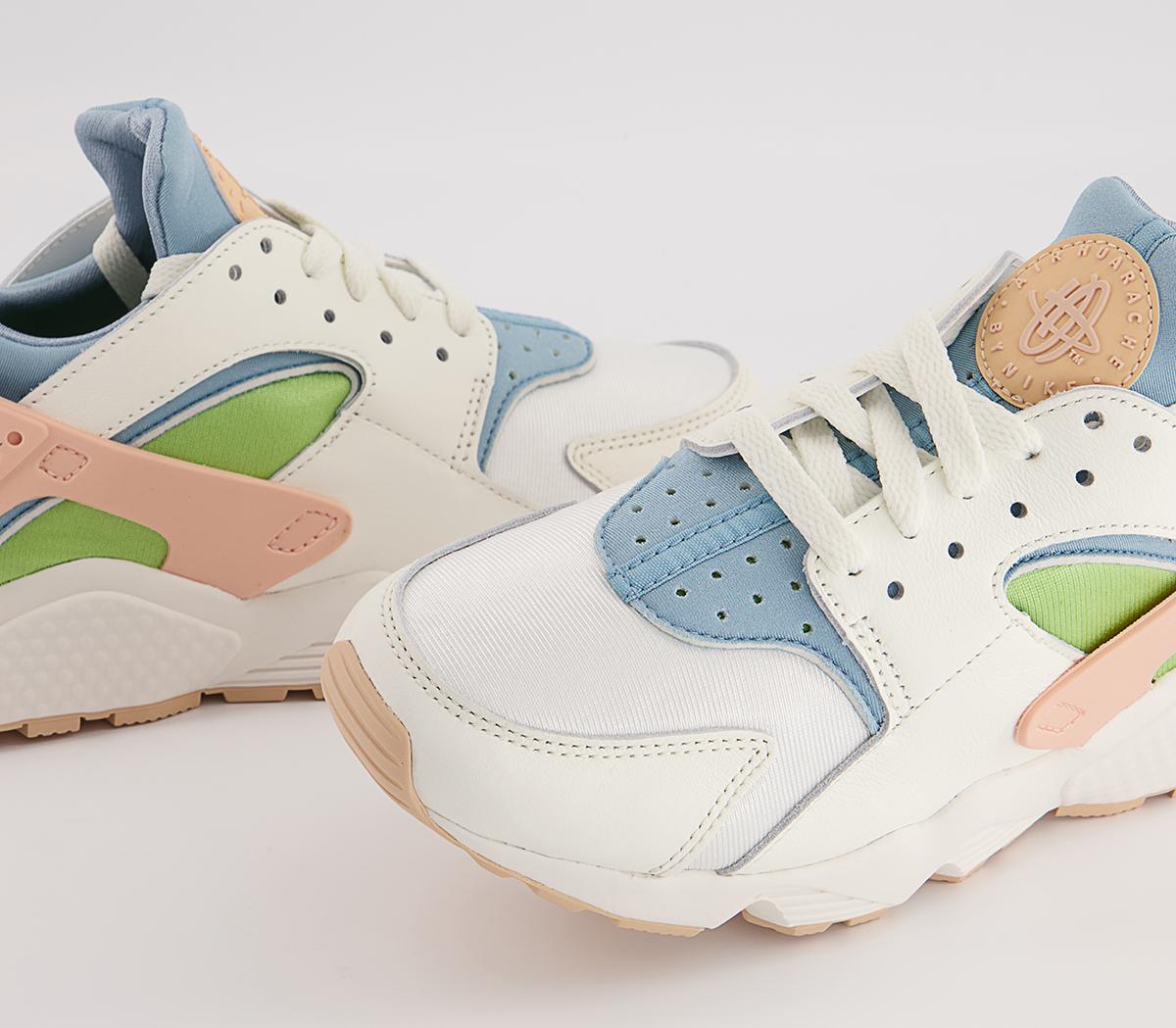 Nike Air Huarache Trainers Sail Arctic Orange Worn Blue Vivd Green ...