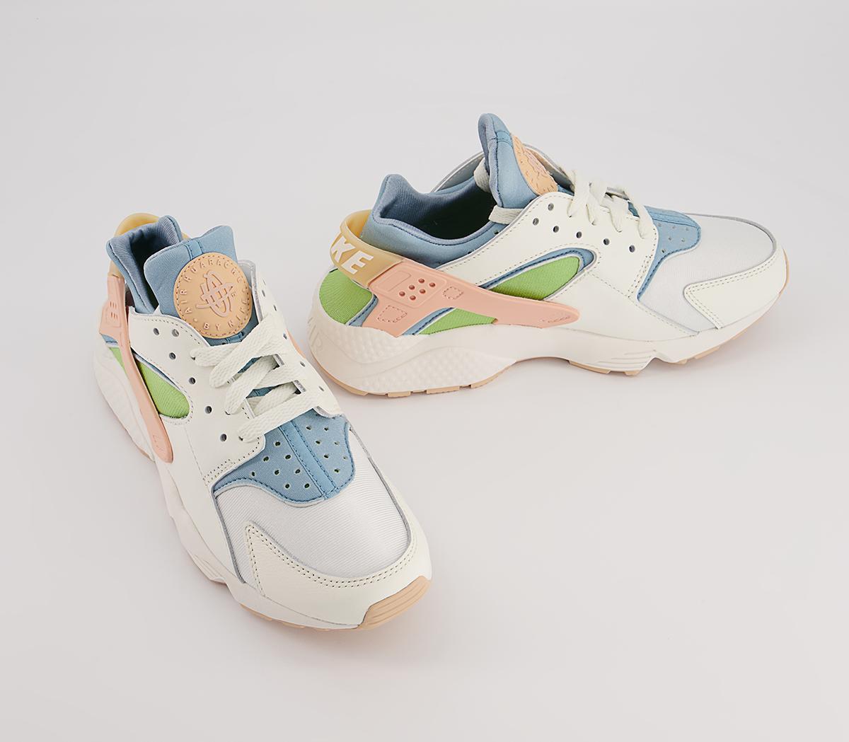 Nike Air Huarache Trainers Sail Arctic Orange Worn Blue Vivd Green ...