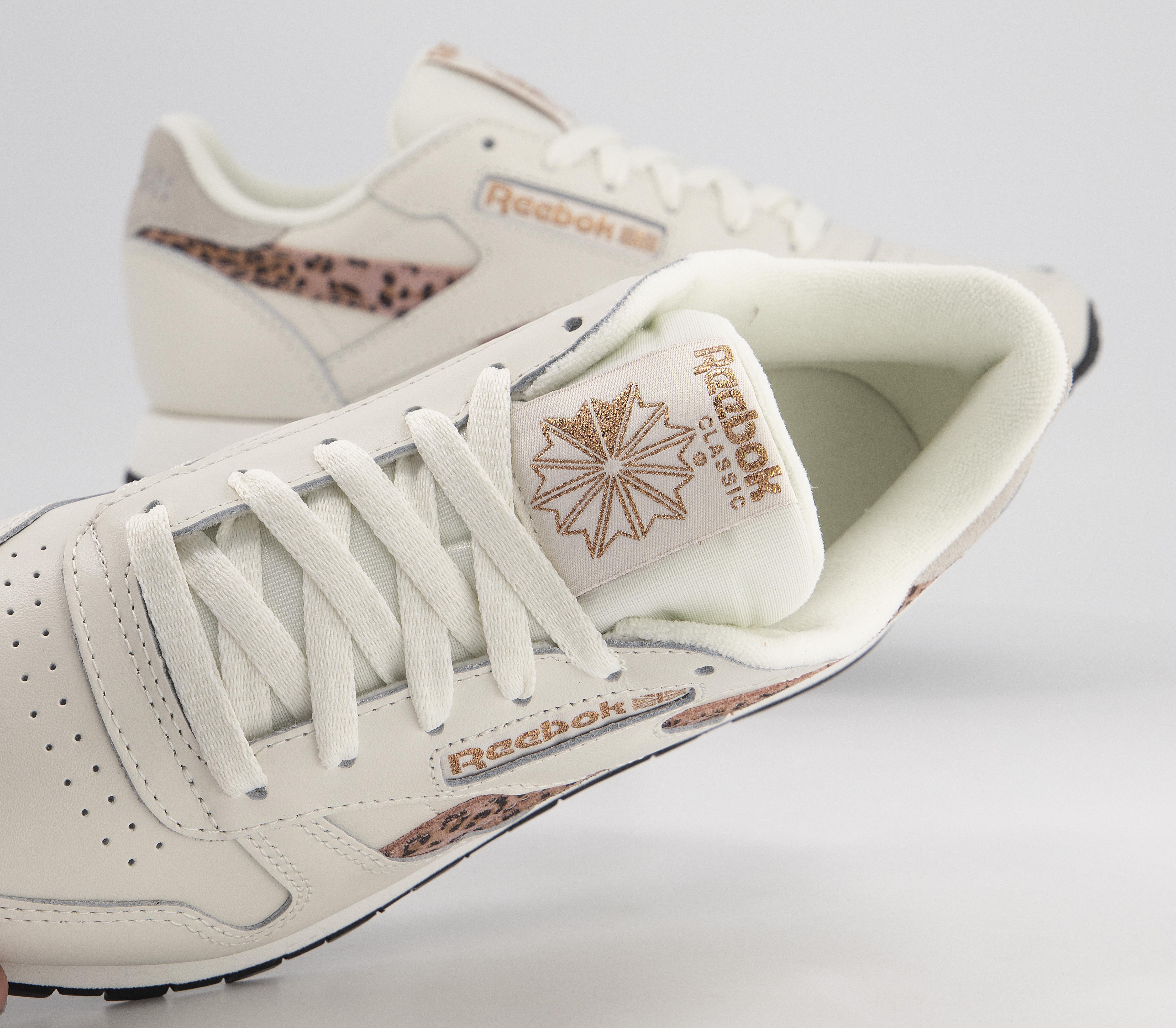 Reebok Classic Leather Trainers Chalk Black Rose Gold Leopard - Women's ...
